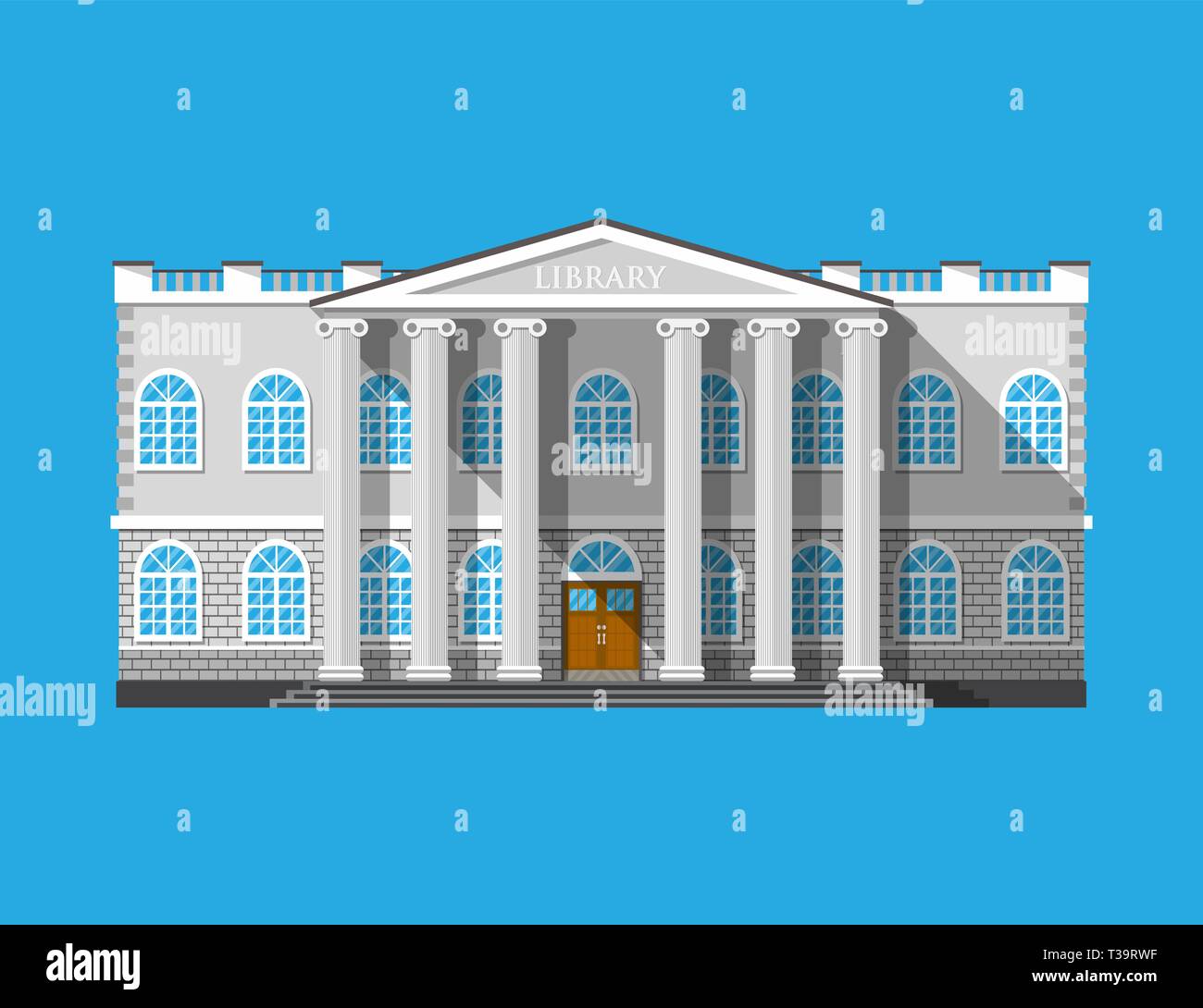 Library building. Book house isolated on blue. Construction with ...