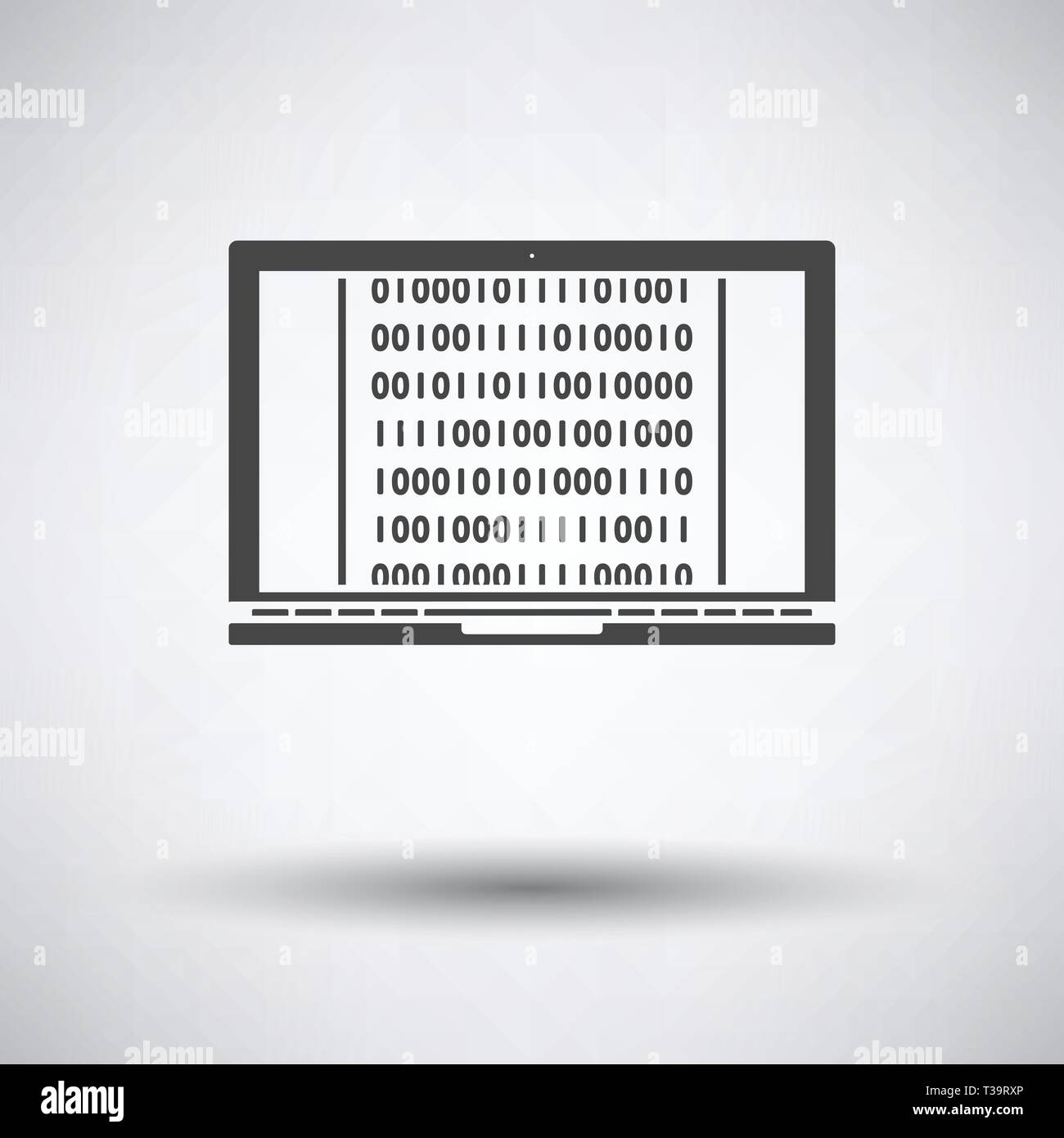 Laptop With Binary Code Icon on gray background, round shadow. Vector ...