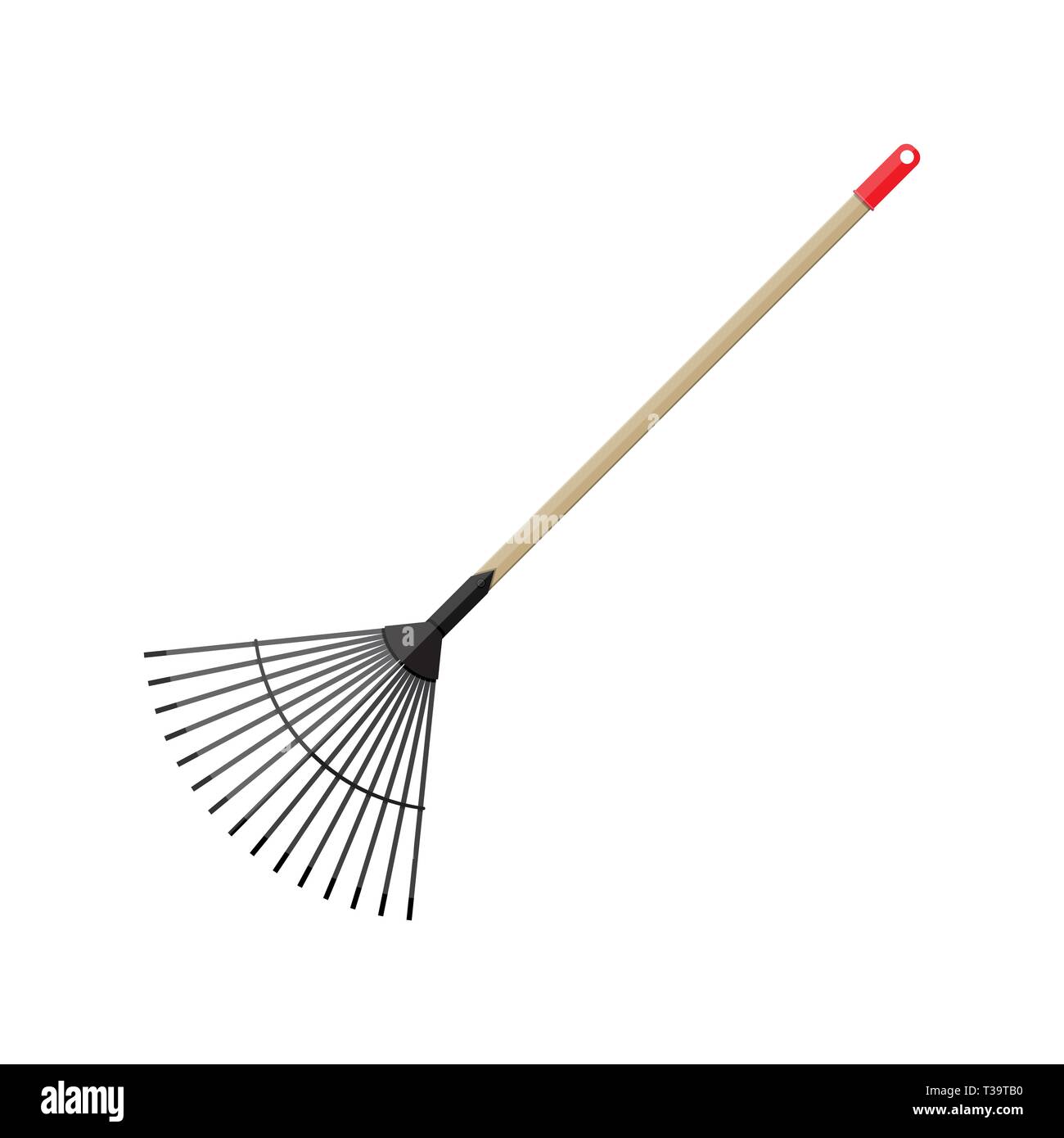 Metal rake with wooden handle. Garden accessories. Vector illustration ...
