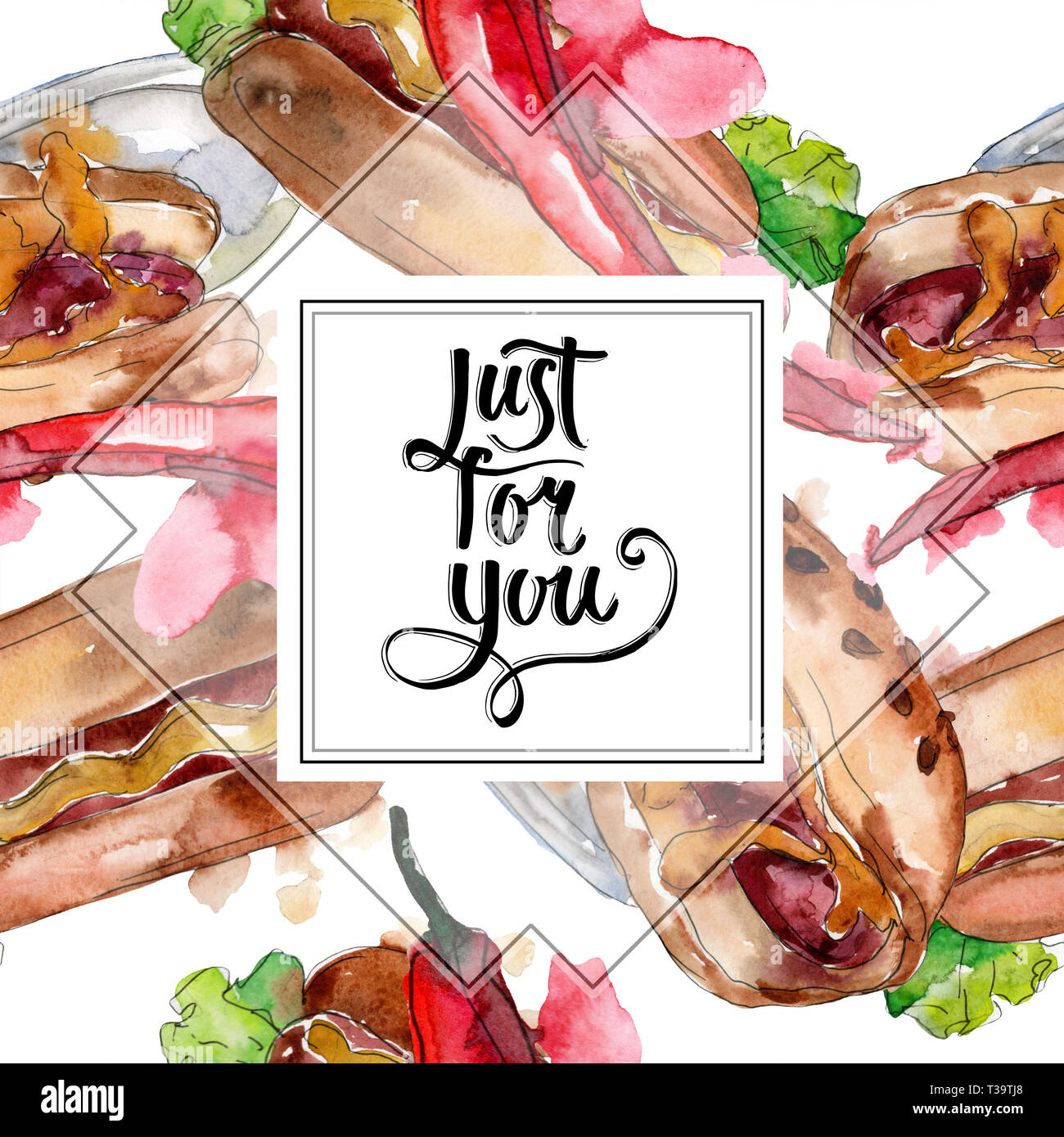 Hot dog fast food isolated. Watercolor background illustration set ...