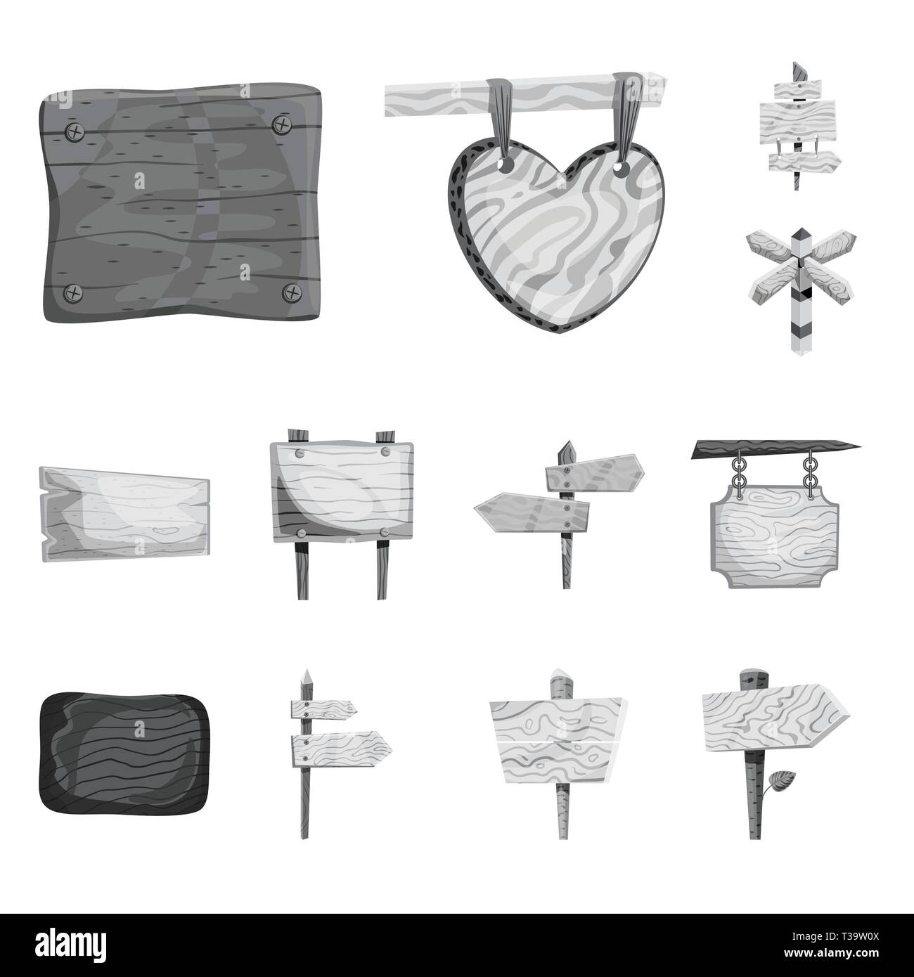 Vector illustration of signboard and wood logo. Set of signboard and ...