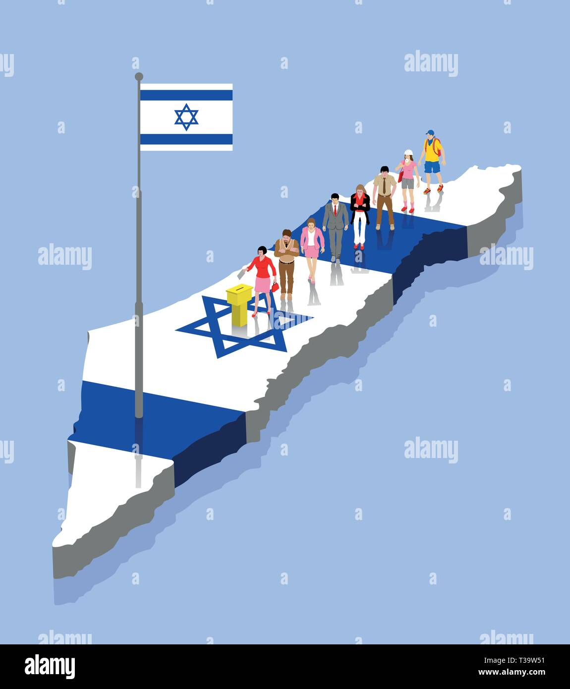 Israeli citizens are voting in ballot box over a Israel map. All the ...