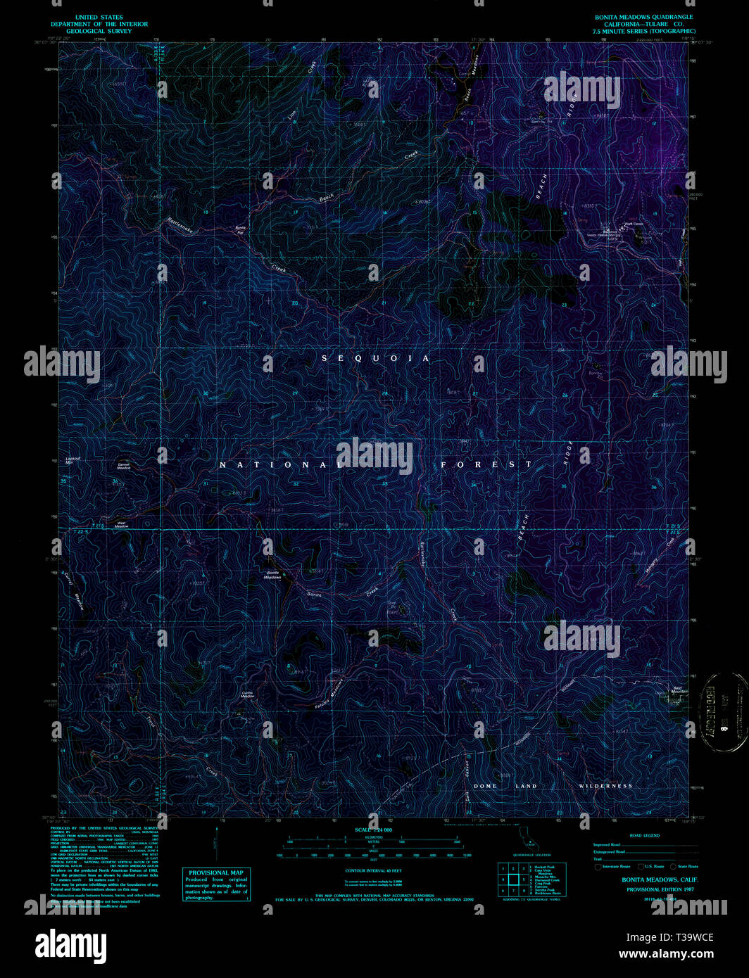 USGS TOPO Map California CA Bonita Meadows 299985 1987 24000 Inverted ...