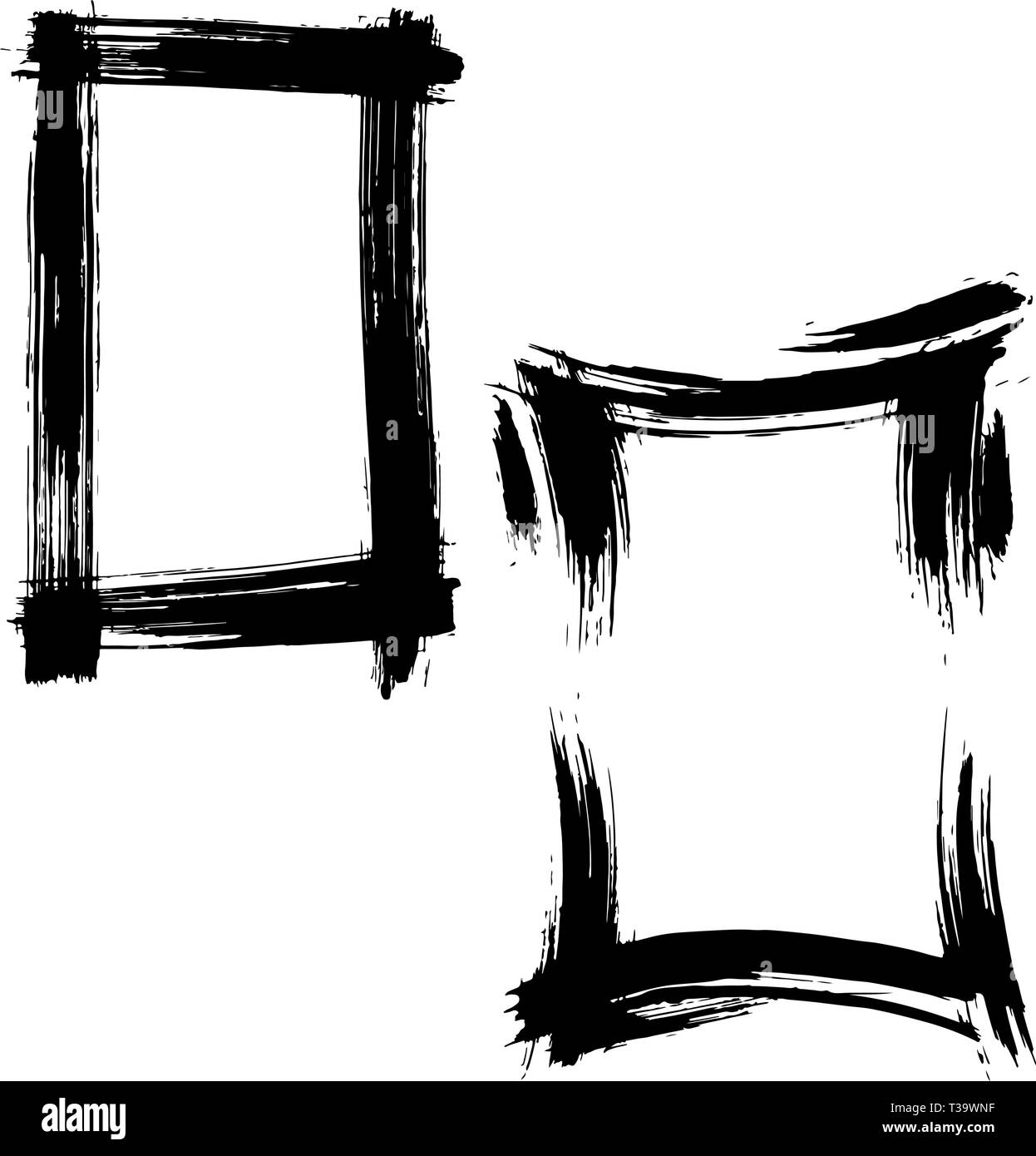 Vector Dry brush frames. Hand drawn artistic frames. Black and white ...