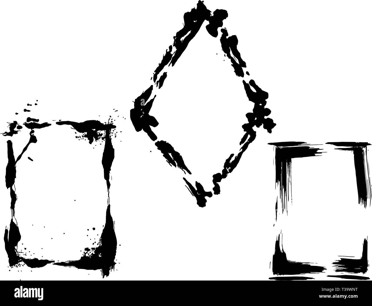 Vector Dry brush frames. Hand drawn artistic frames. Black and white ...