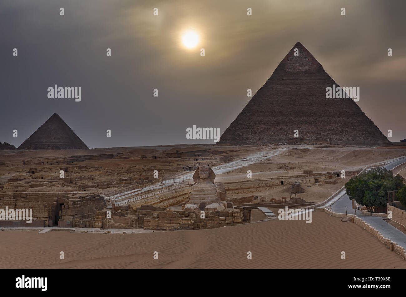 The Pyramids and the Sphinx of Giza in the twilight, Egypt Stock Photo ...
