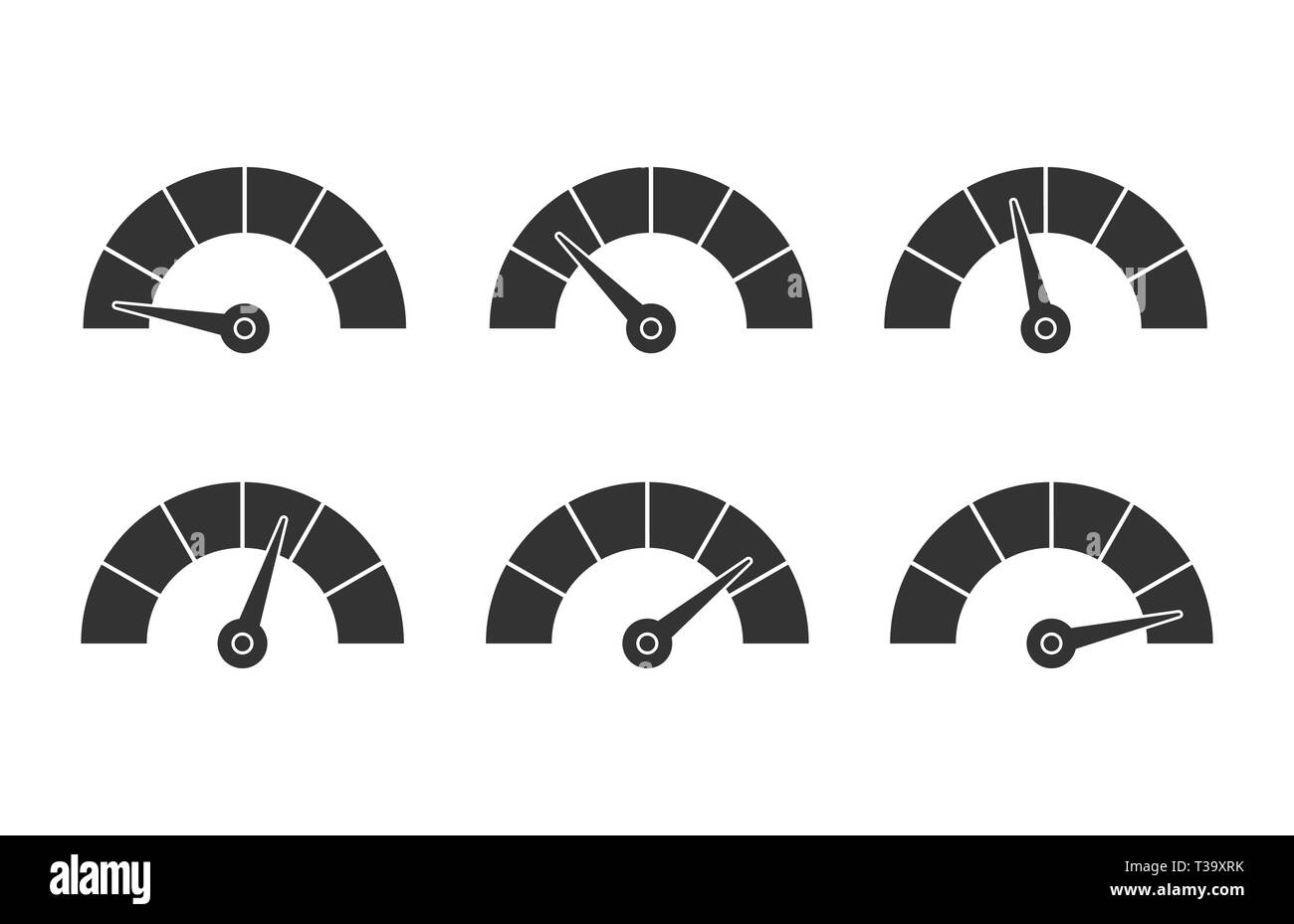 Set of speed sensors, measuring instruments with scale and arrow, flat ...