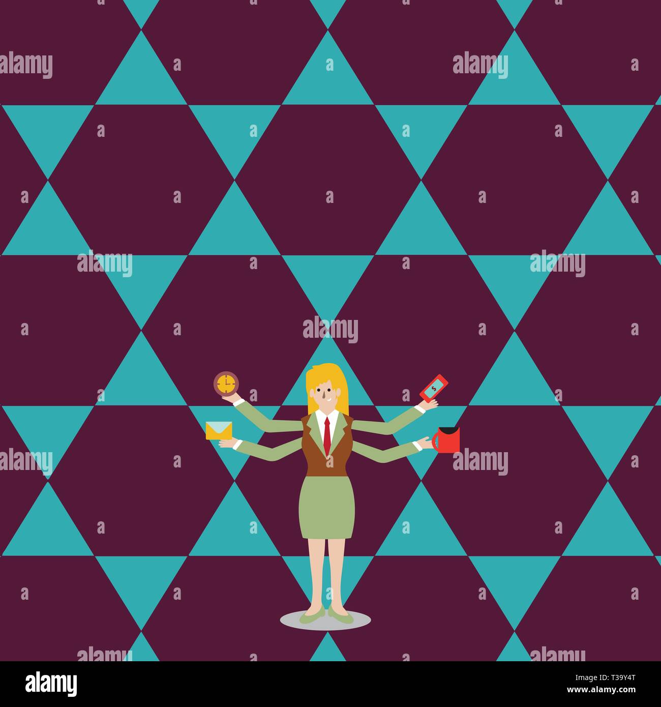 Businesswoman with Four Arms Extending Sideways Holding Workers Needed ...
