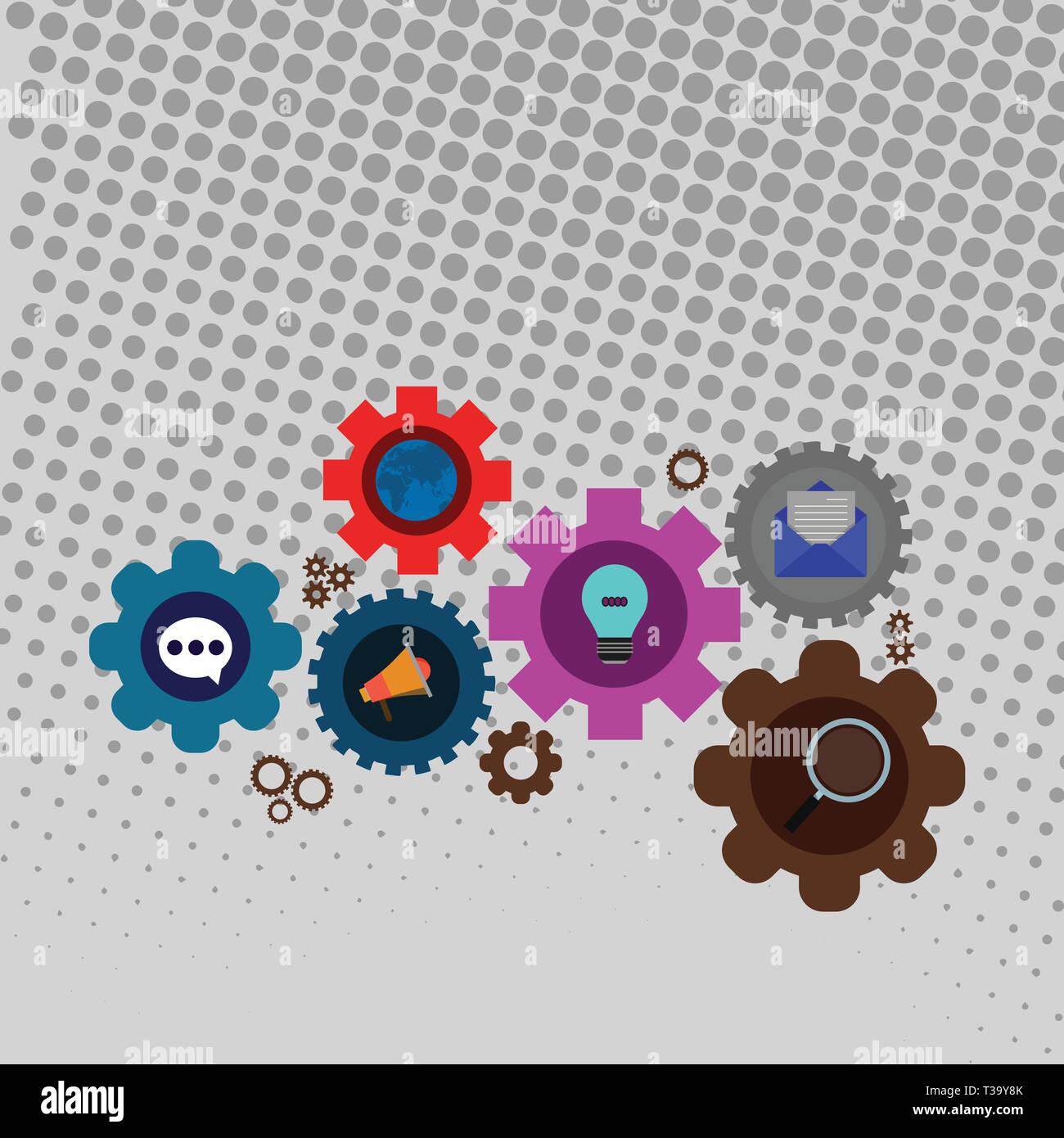 Set of Global Online Social Networking Icons Inside Colorful Cog Wheel ...