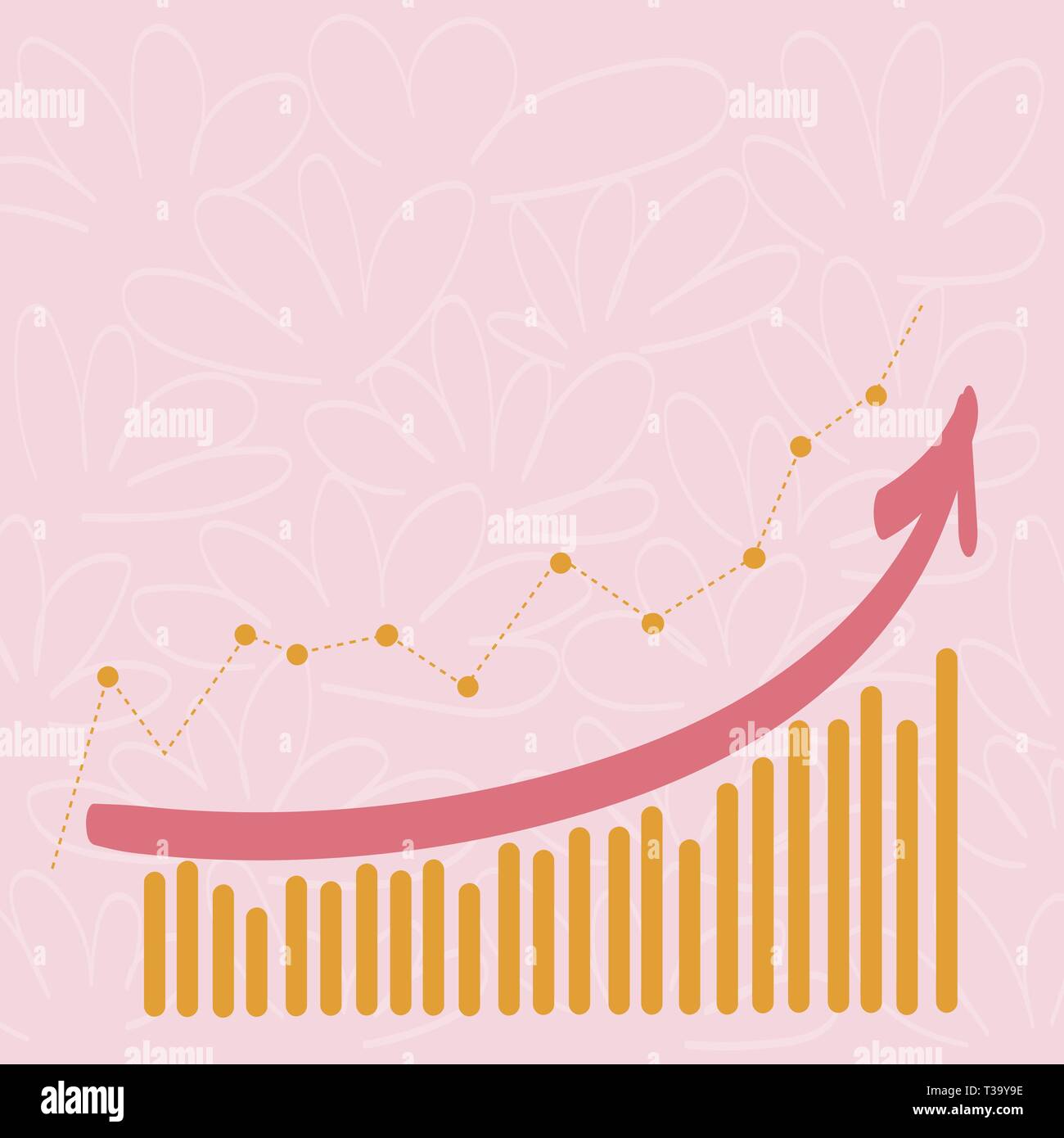 Combination of Colorful Column and Line Graphic Chart with Arrow Going ...