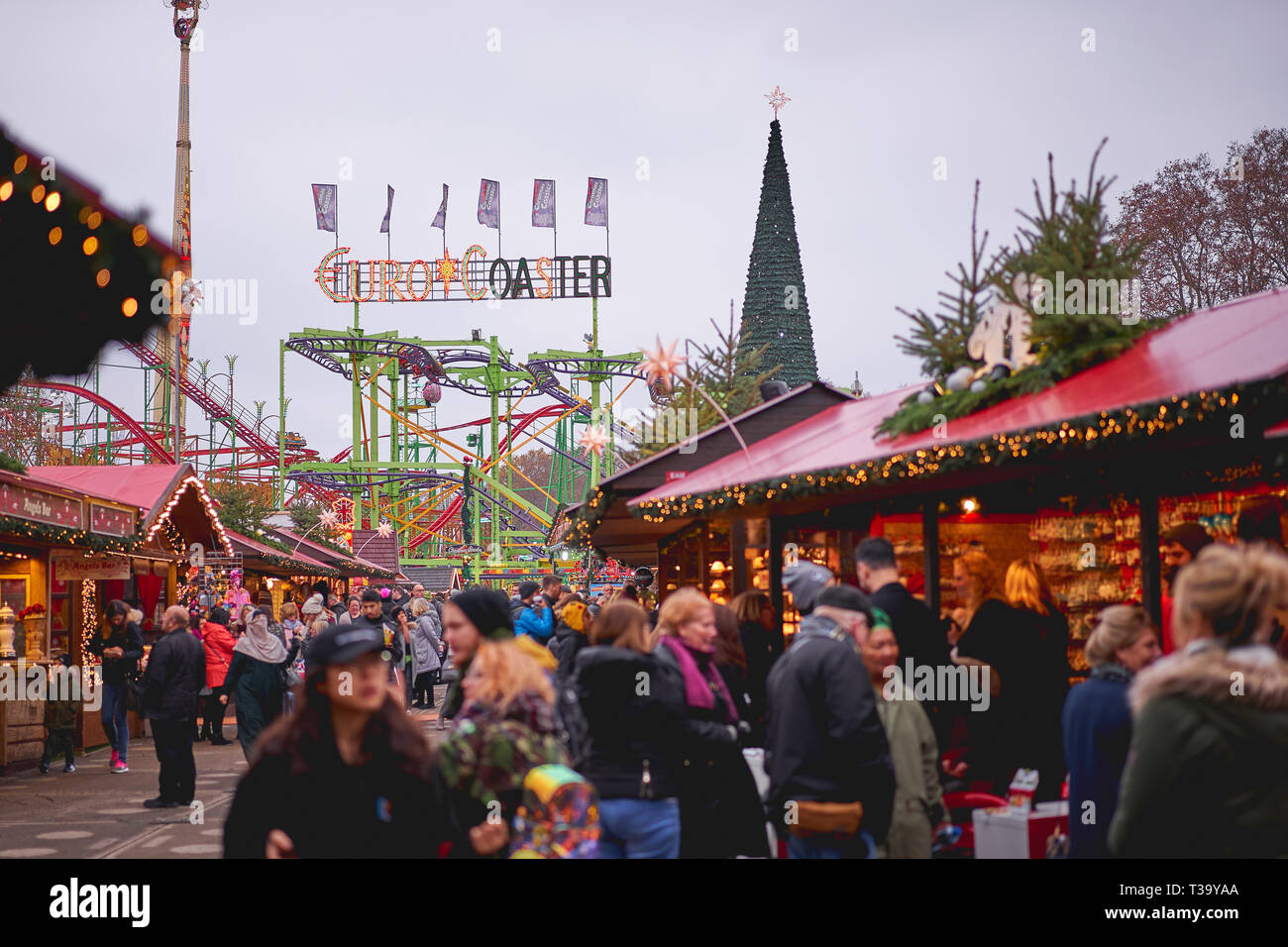 London, UK - November, 2018. Crowd of people at a typical Christmas Fun ...
