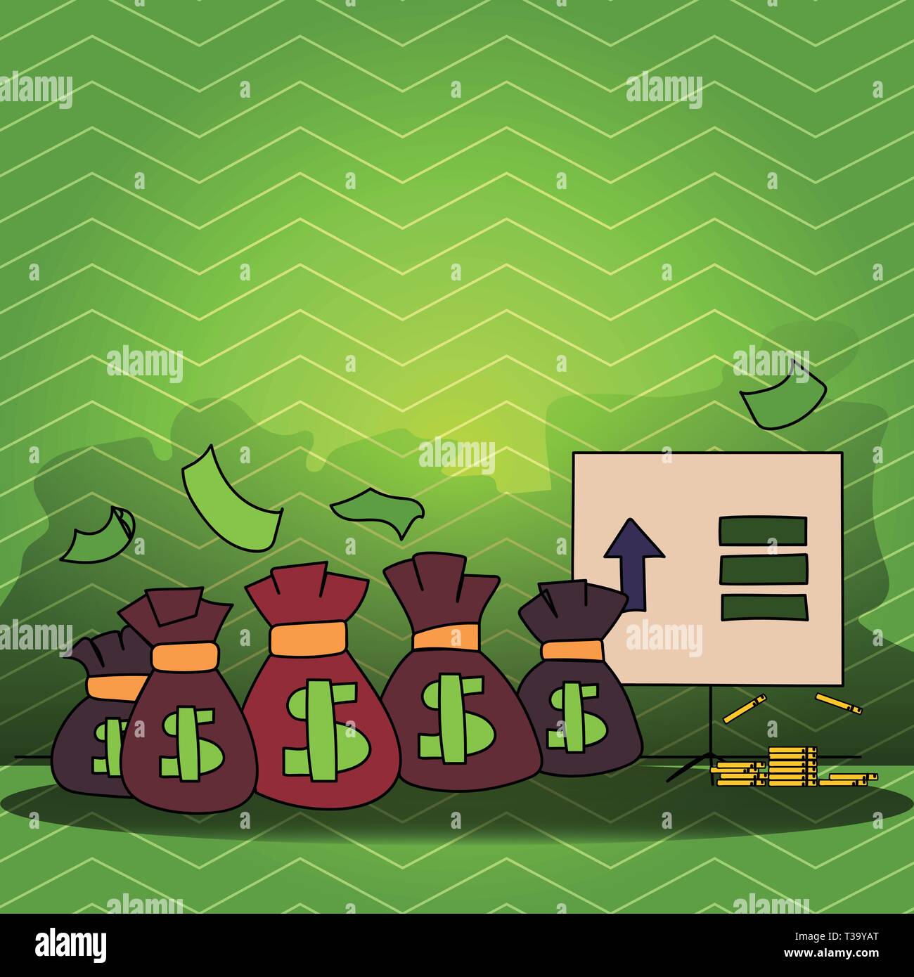 Colorful Money Bag with Dollar Currency Sign and Arrow with Blank ...