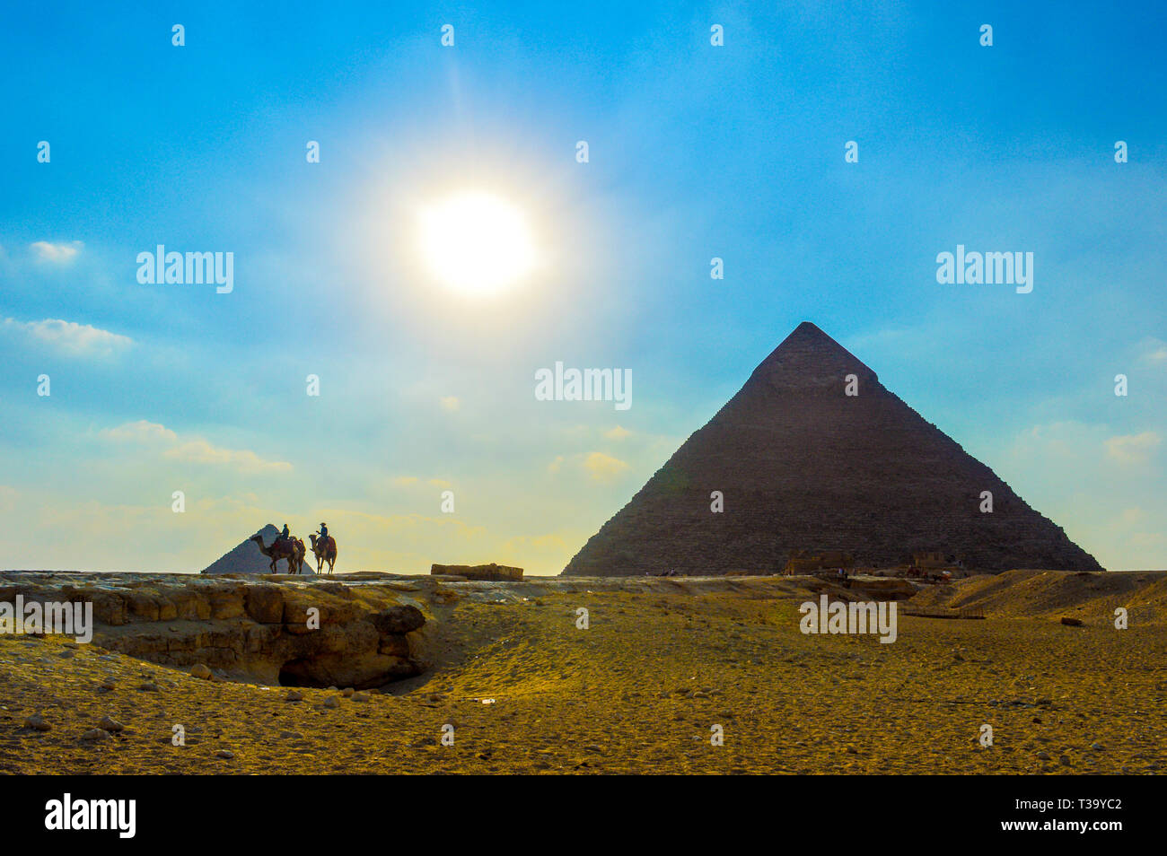 The Great pyramid of Giza in Egypt Cairo with Sphinx and camel. It is ...