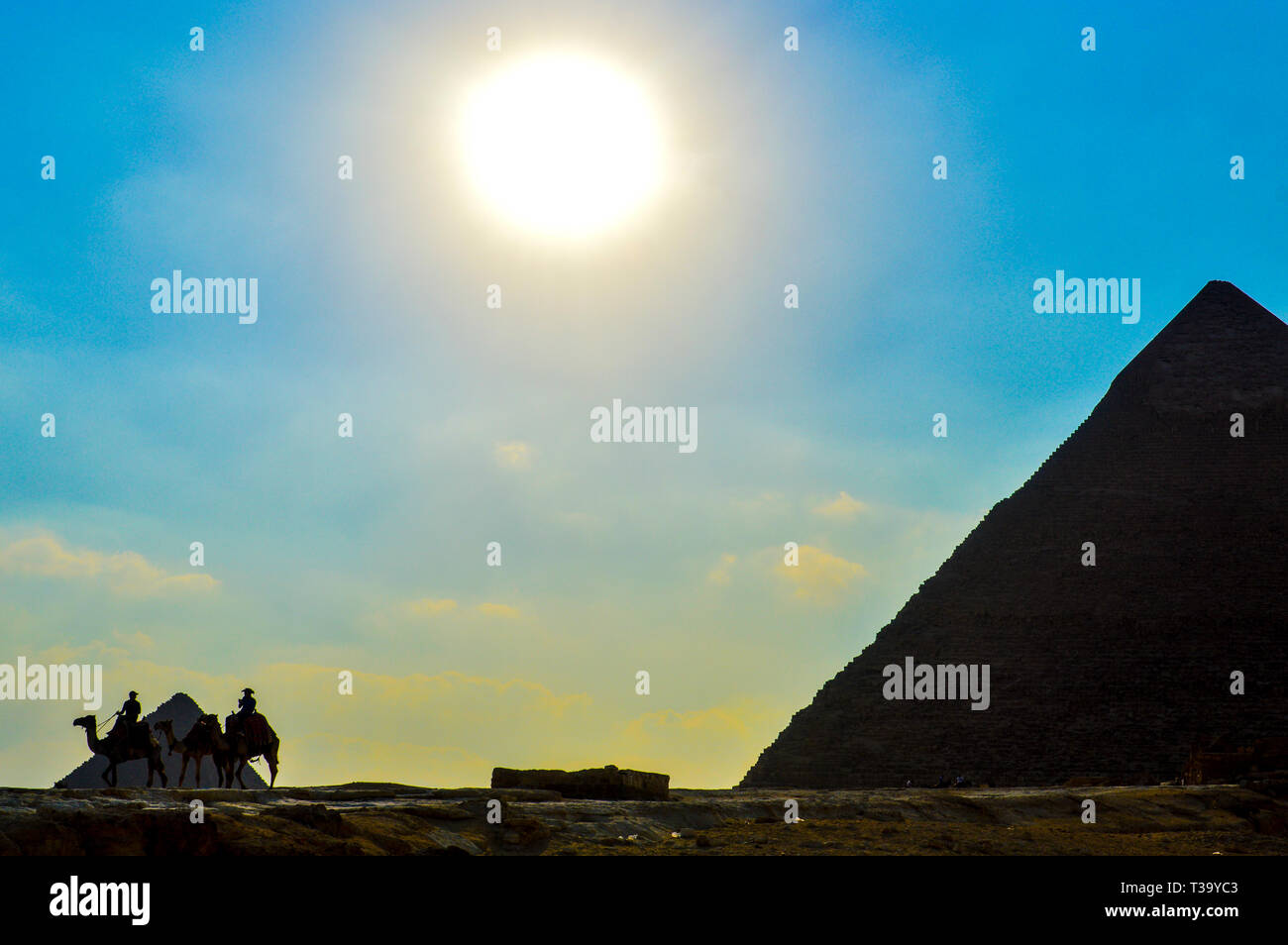 The Great pyramid of Giza in Egypt Cairo with Sphinx and camel. It is ...