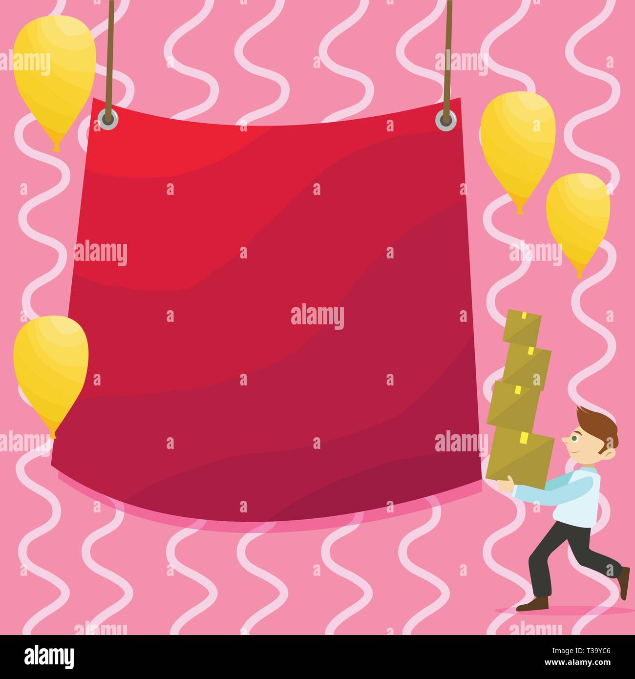 Man Carrying Pile of Boxes with Blank Tarpaulin in the Center and ...