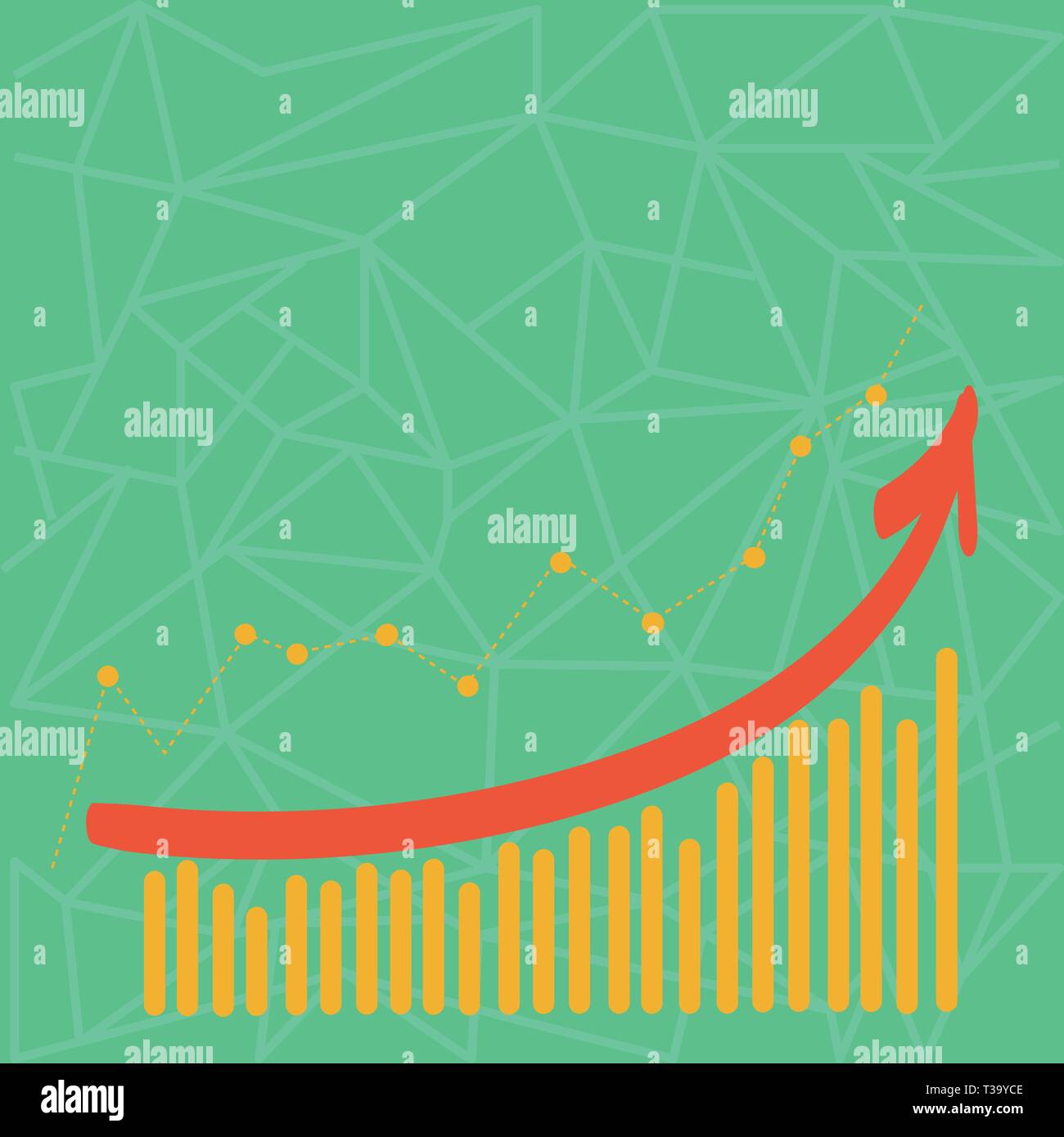 Combination of Colorful Column and Line Graphic Chart with Arrow Going ...