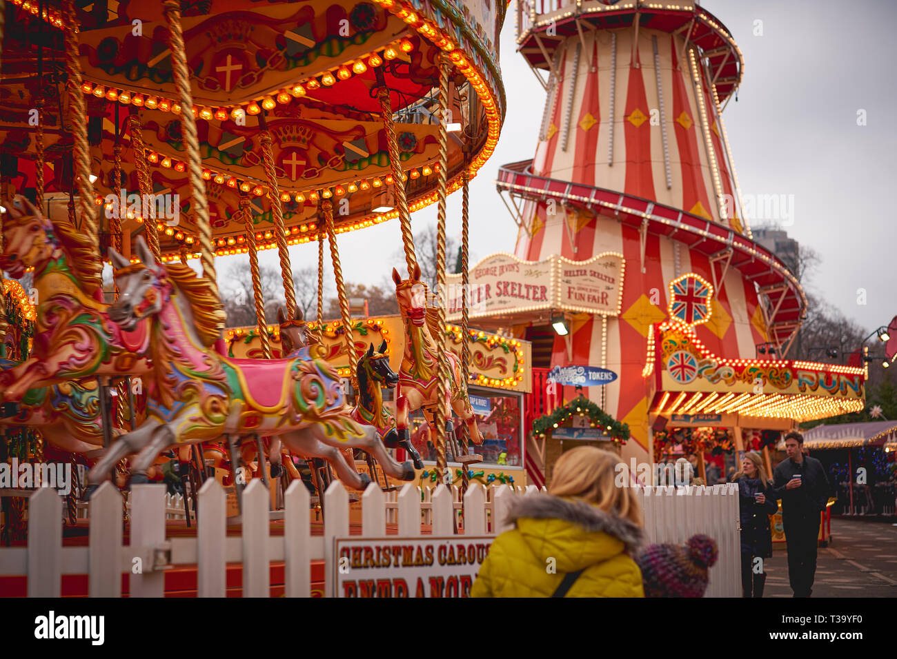 London, UK - November, 2018. Crowd of people at a typical Christmas Fun ...