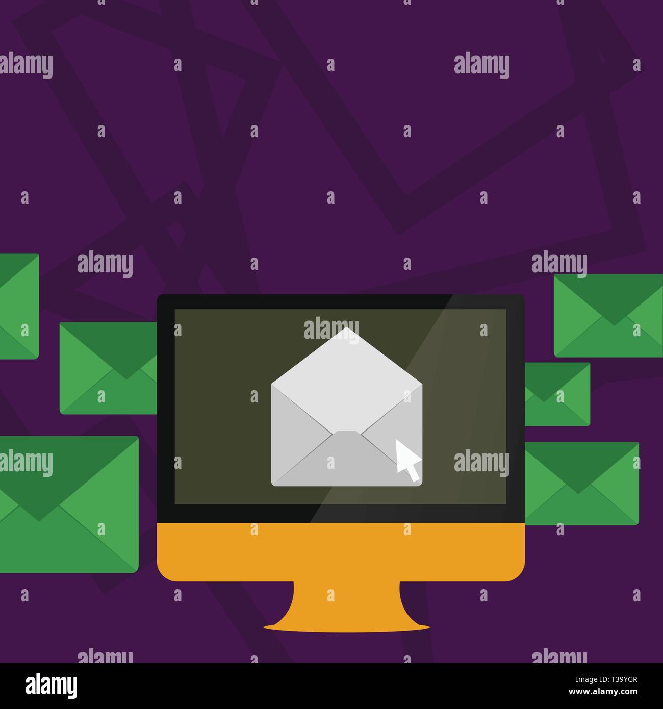 Open Color Envelope inside Computer Screen. Letter Casing Surrounds the ...