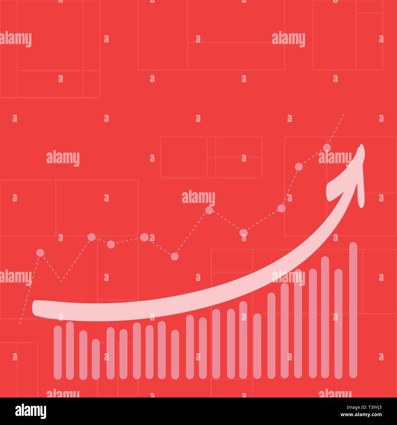 Combination of Colorful Column and Line Graphic Chart with Arrow Going ...