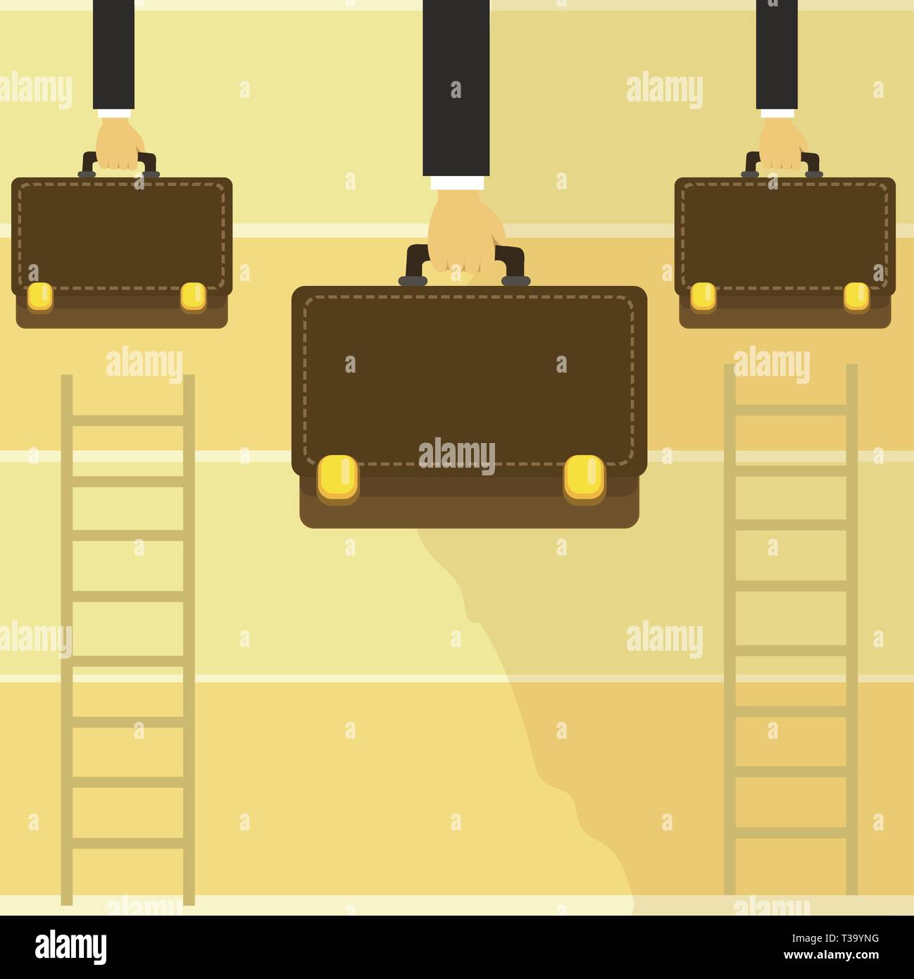 Three Men Hands Carrying Brown Briefcase with Running Stitch Style and ...