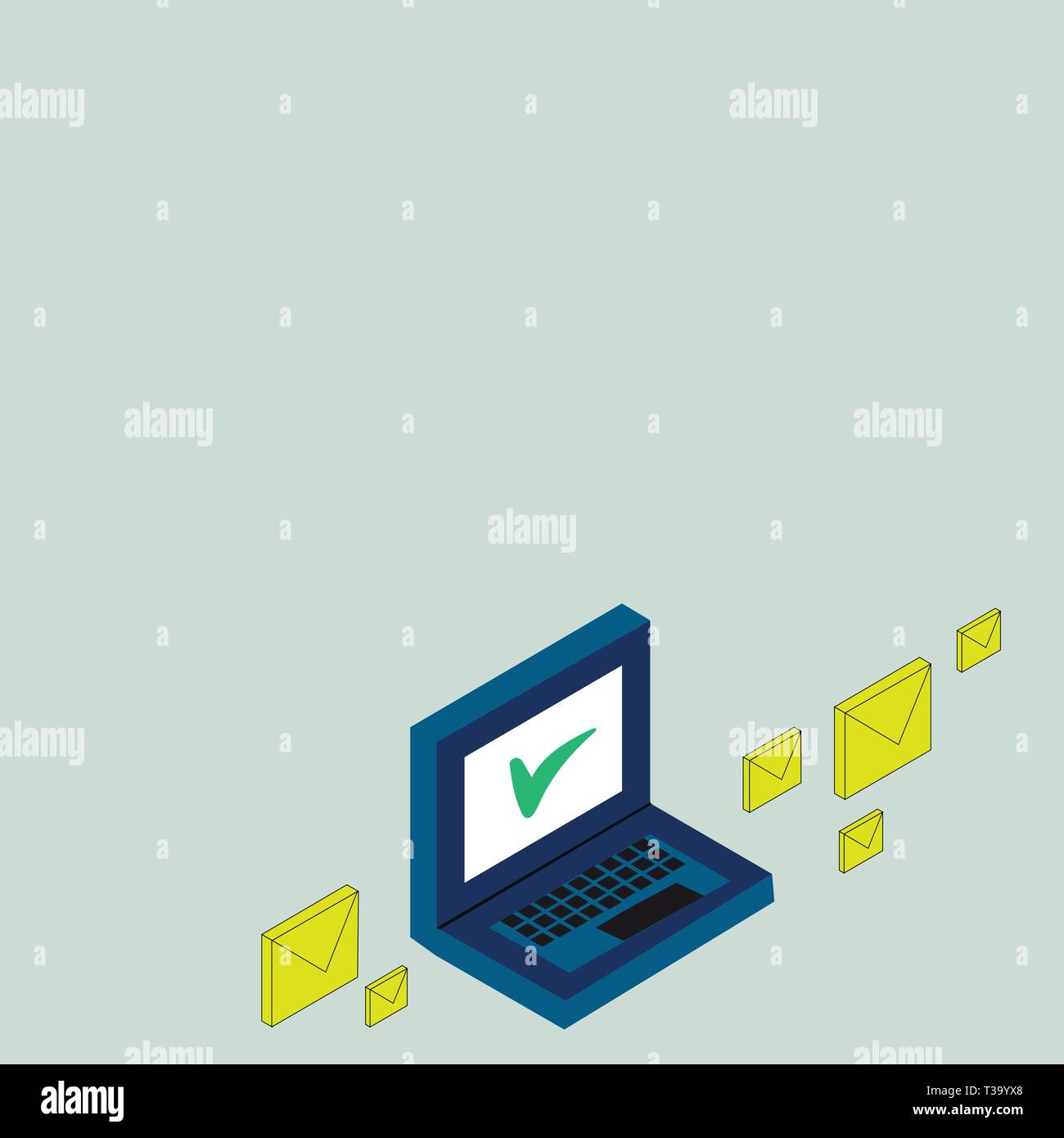 Color Mail Envelopes around Laptop with Check Mark icon on Monitor ...