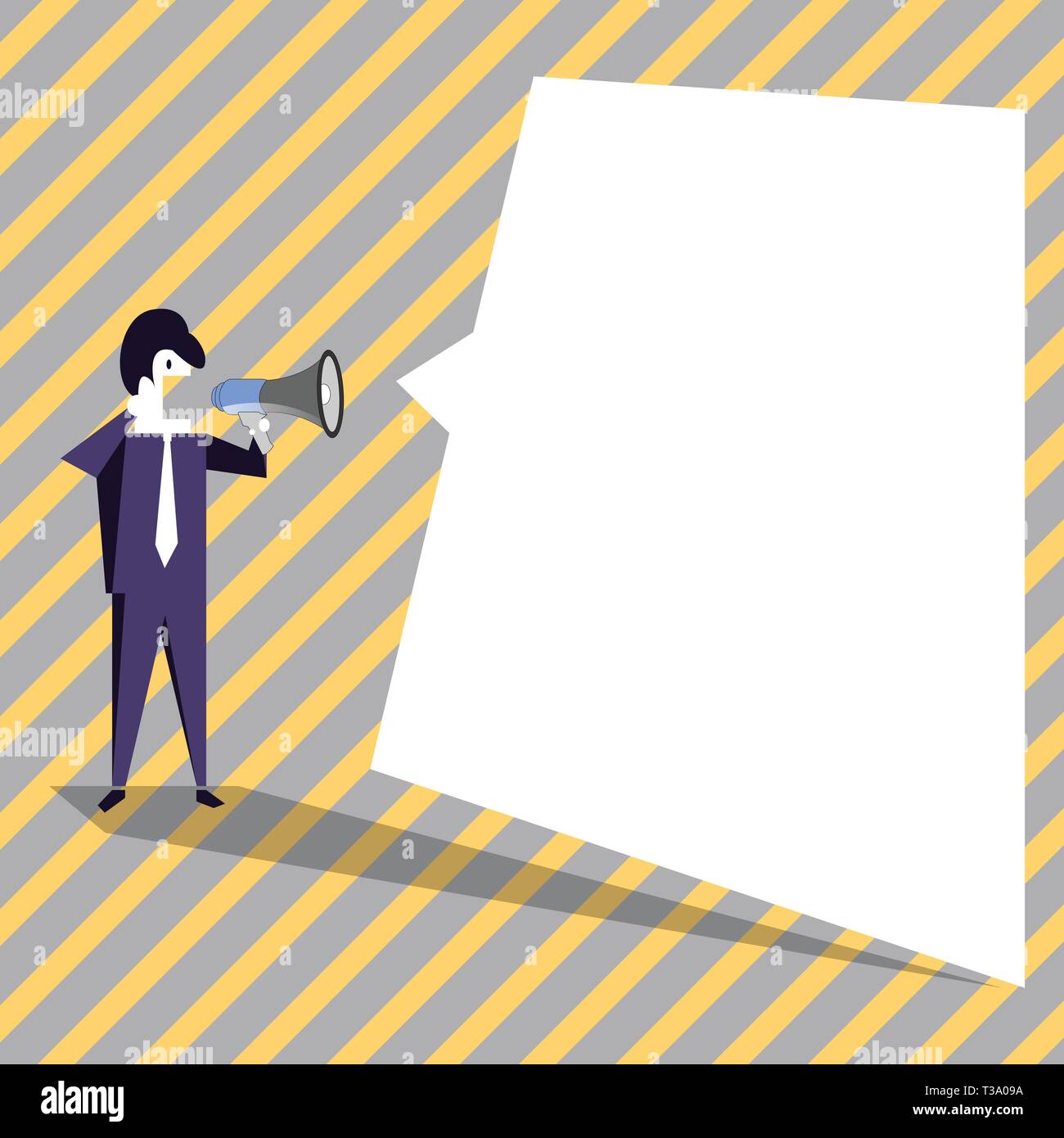 Businessman Shouting on Megaphone and Blank White Uneven Shape Speech ...