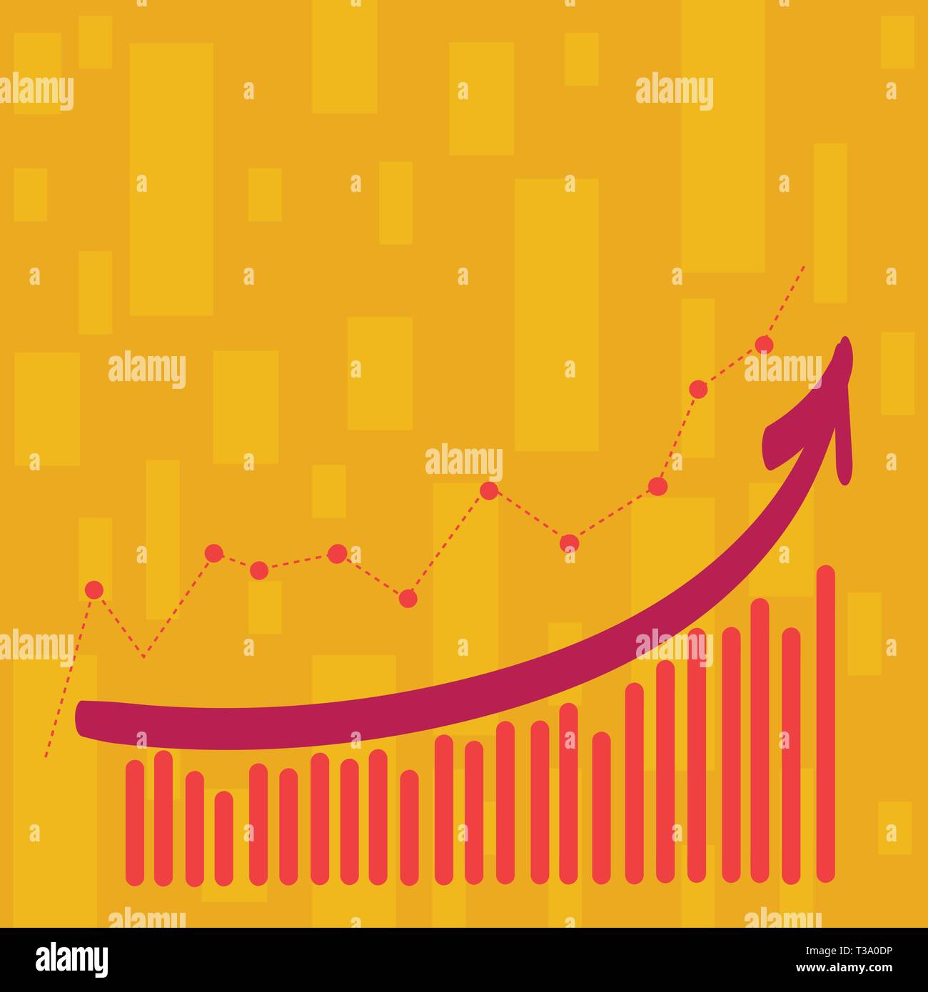 Combination of Colorful Column and Line Graphic Chart with Arrow Going ...
