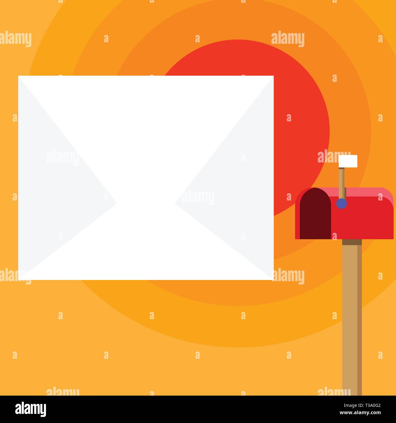 Blank Big White Envelope and Open Red Mailbox with Small Flag Up ...