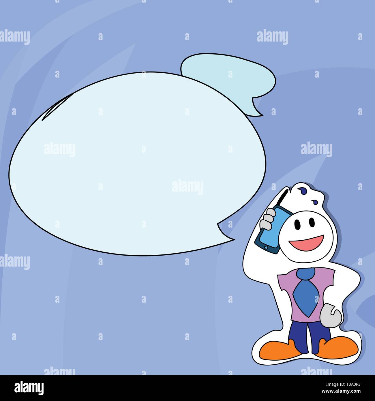 Smiley Face Man in Necktie Holding Smartphone to his Head in Sticker ...