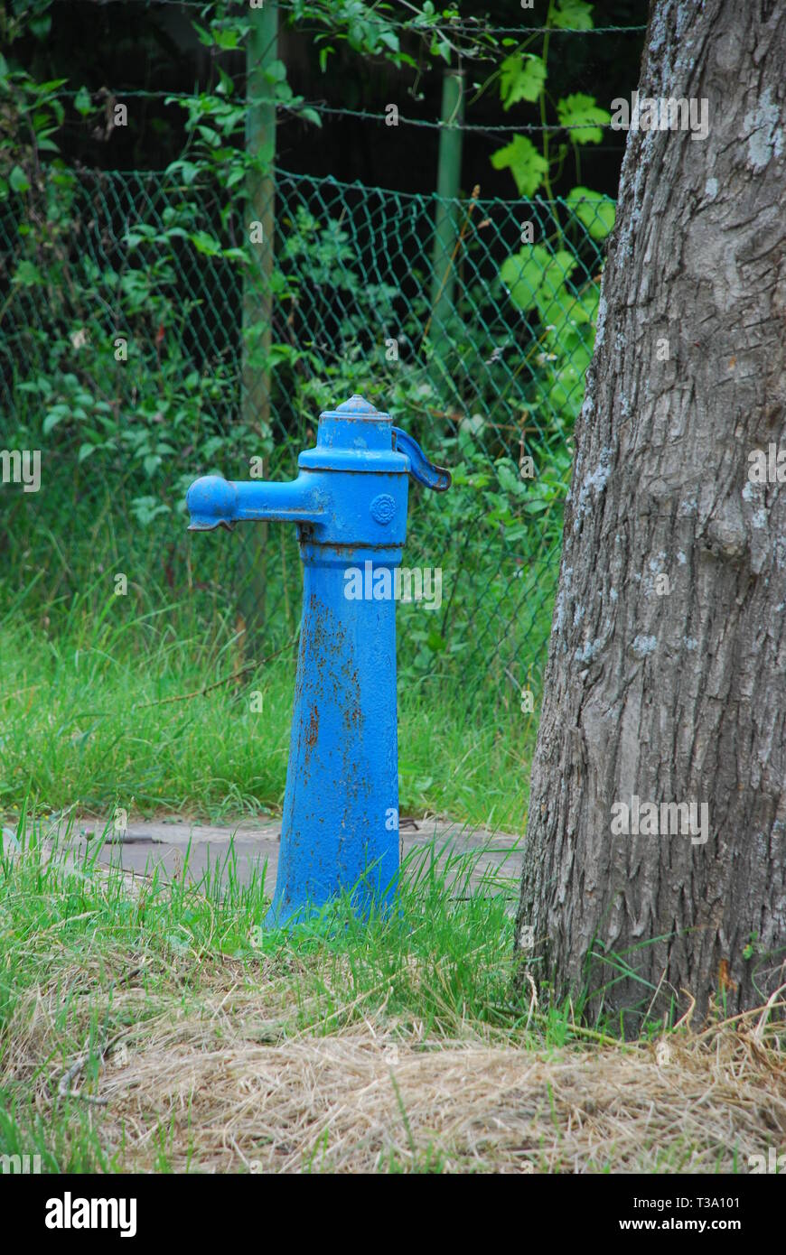 Blue traditional well in Hungary Stock Photo - Alamy