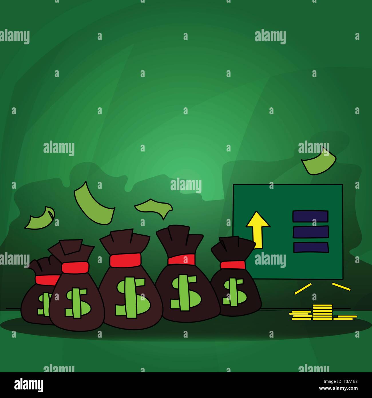 Colorful Money Bag with Dollar Currency Sign and Arrow with Blank ...