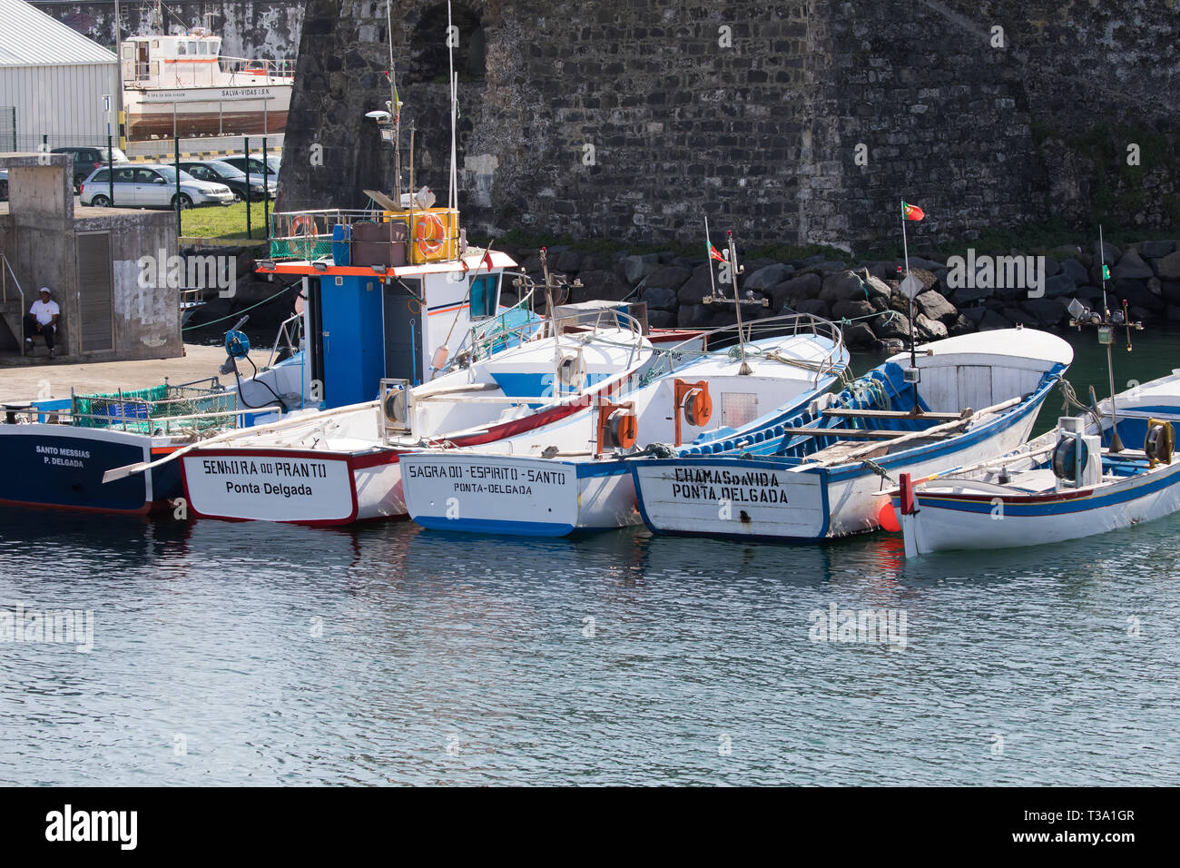 Fishing boats in the harbour of Ponta Delgada, Sao Miguel Island ...