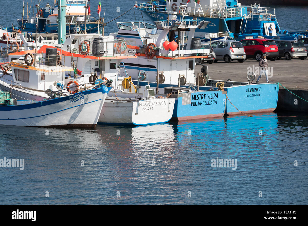 Fishing boats in the harbour of Ponta Delgada, Sao Miguel Island ...