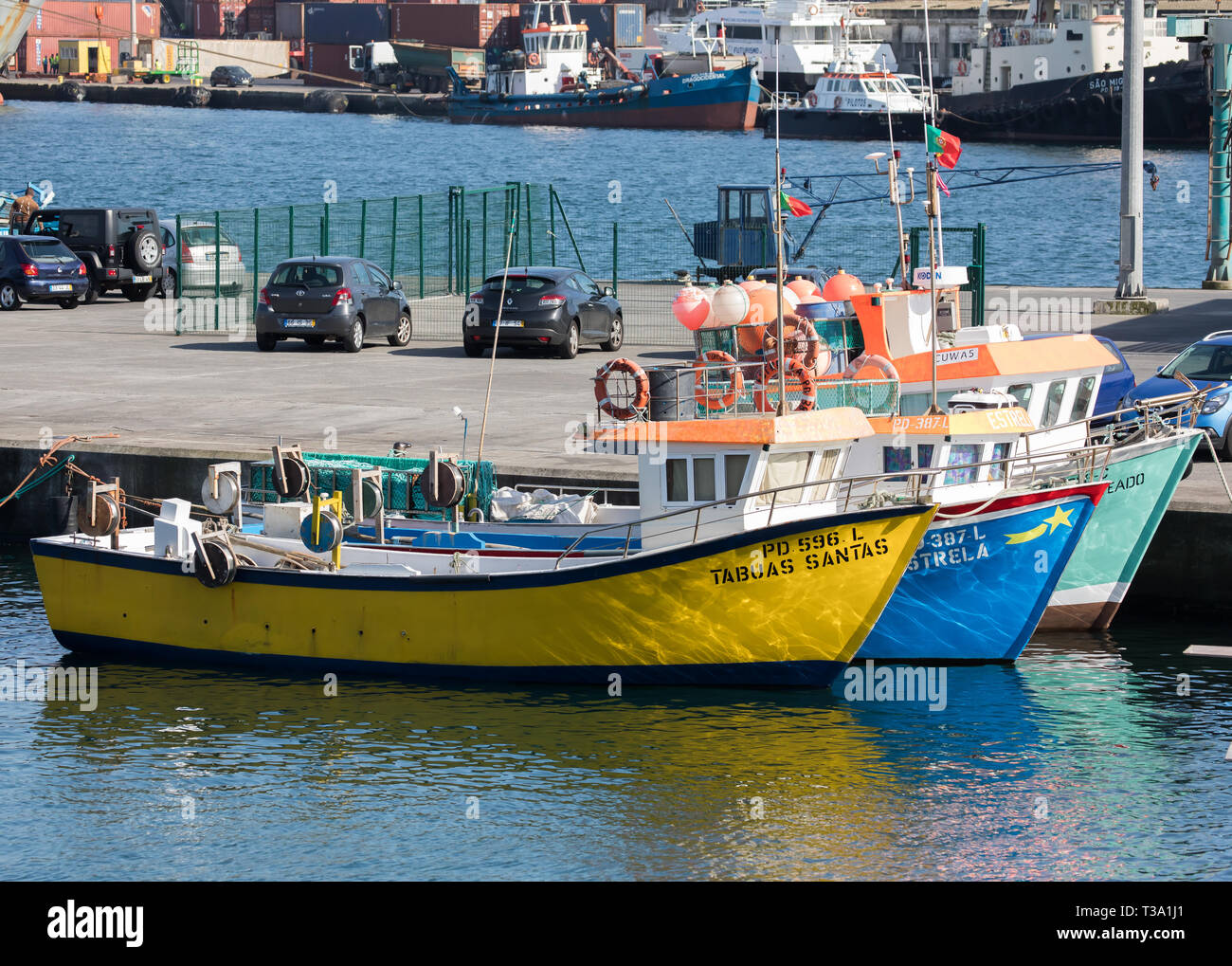 Fishing boats in the harbour of Ponta Delgada, Sao Miguel Island ...