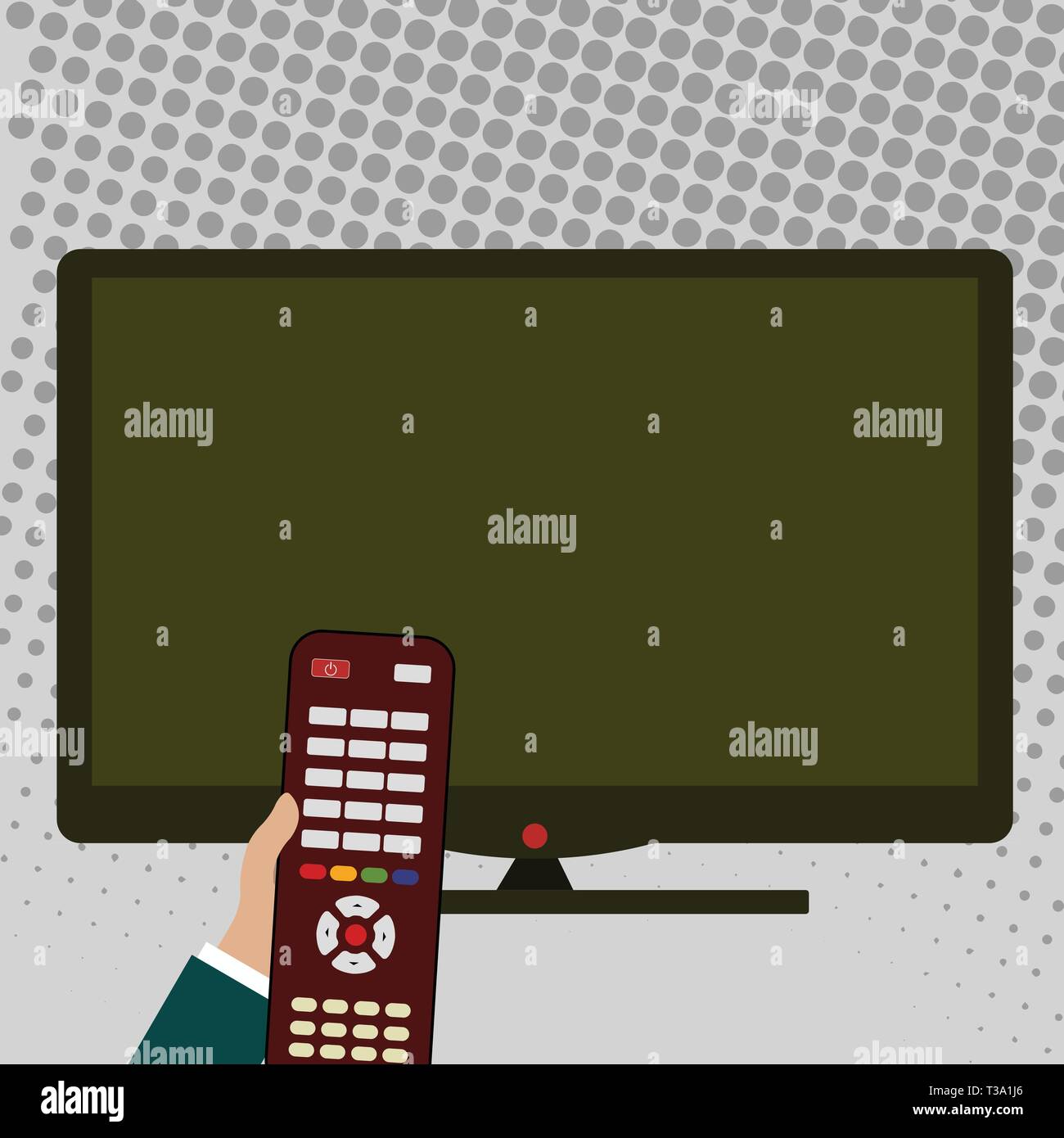 Hand Holding Computer Remote Control infront of Blank Wide Color PC ...