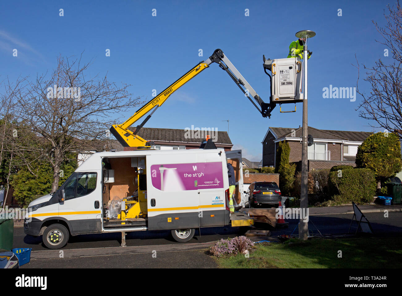 Fitting Energy efficient LED Lights in Edinburgh Stock Photo - Alamy