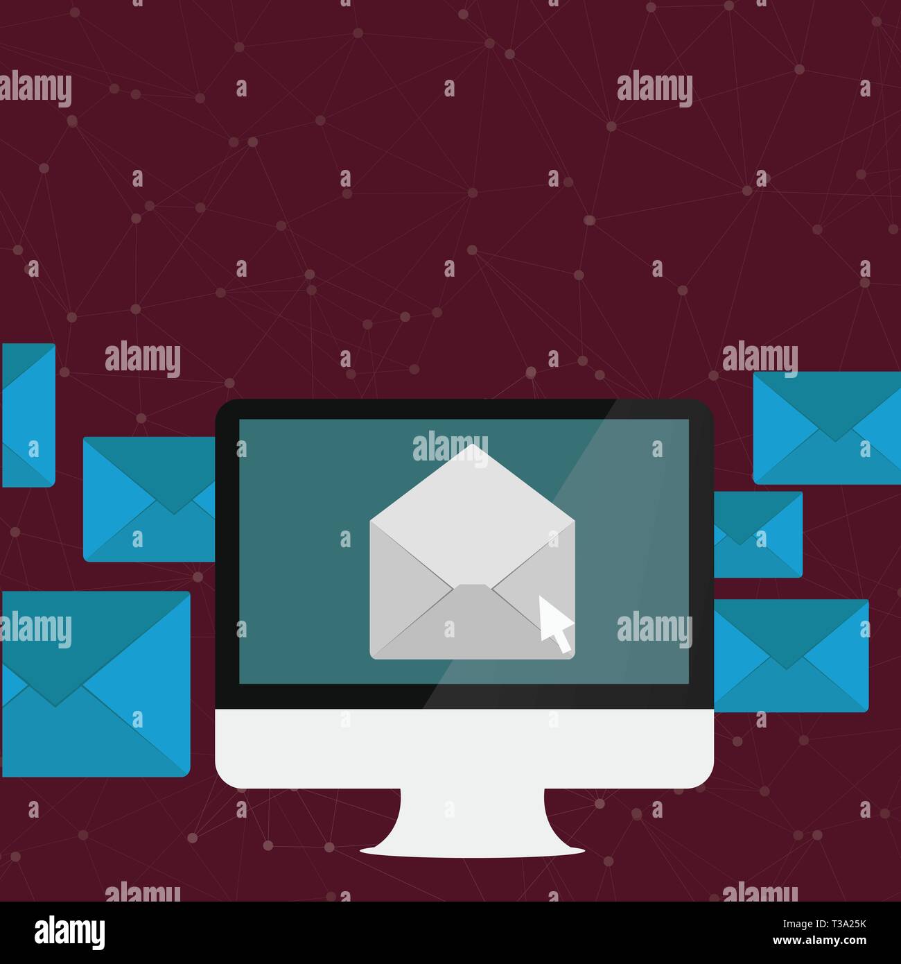 Open Color Envelope inside Computer Screen. Letter Casing Surrounds the ...