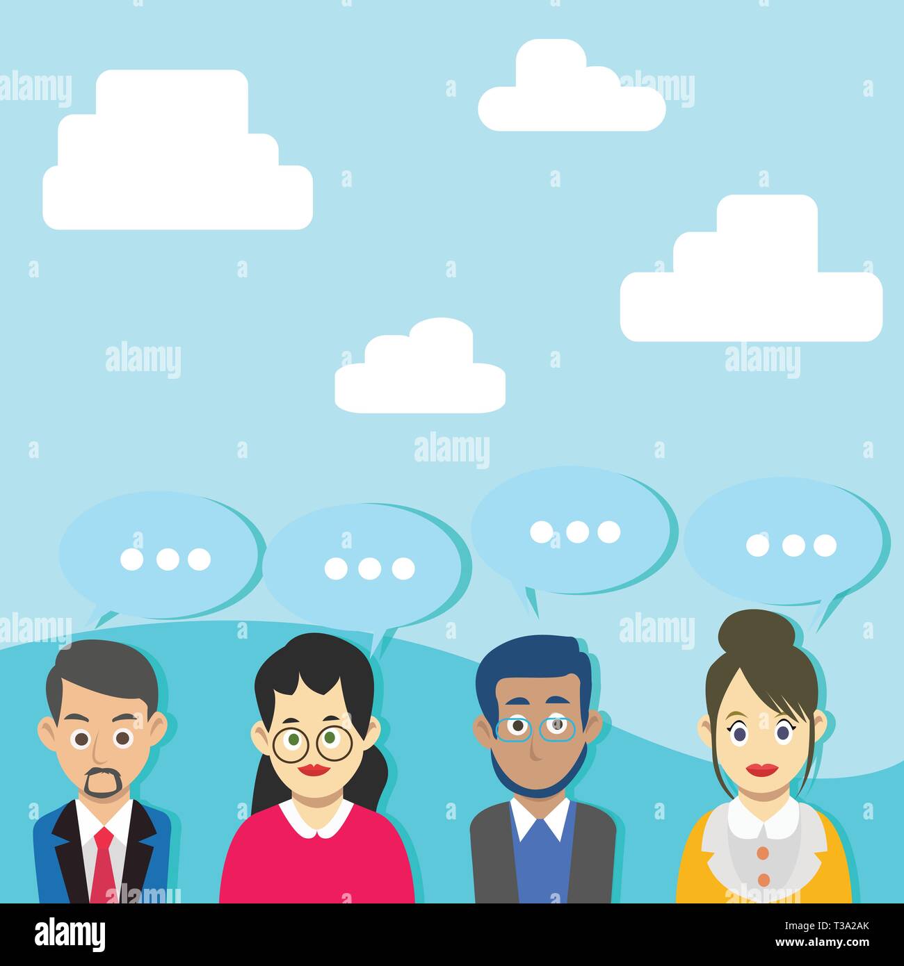 Group of Business People with Blank Color Chat Speech Bubble with Three ...