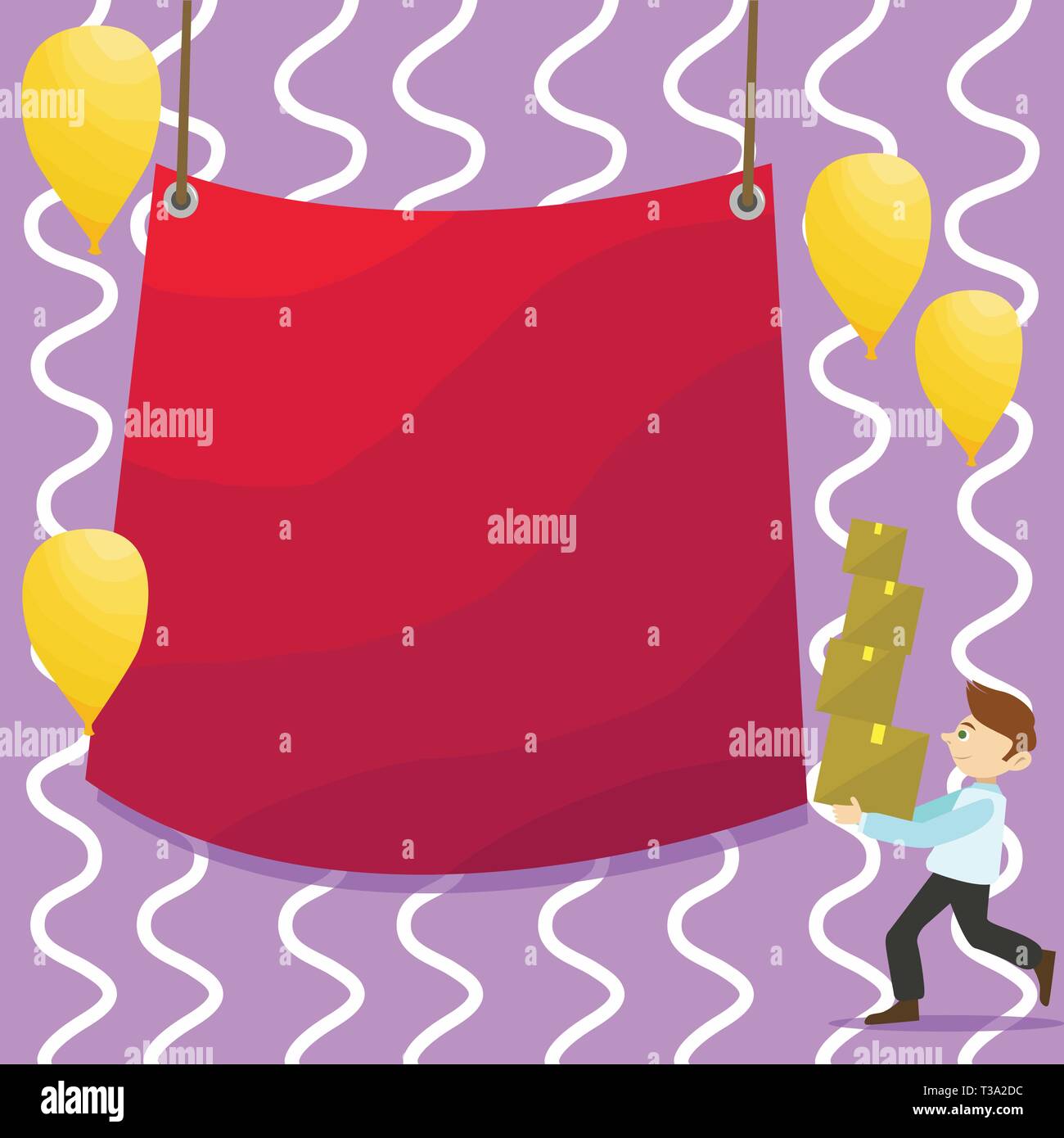 Man Carrying Pile of Boxes with Blank Tarpaulin in the Center and ...