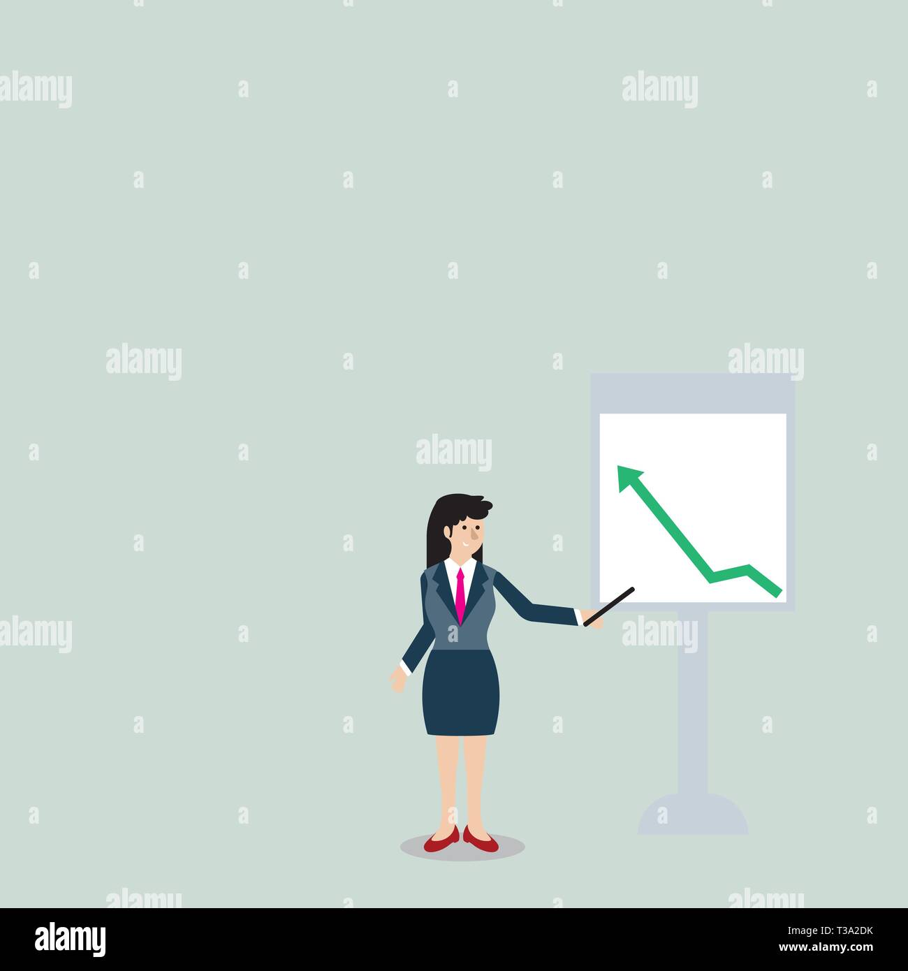 Businesswoman Holding Stick Pointing to Chart of Arrow Upward on ...