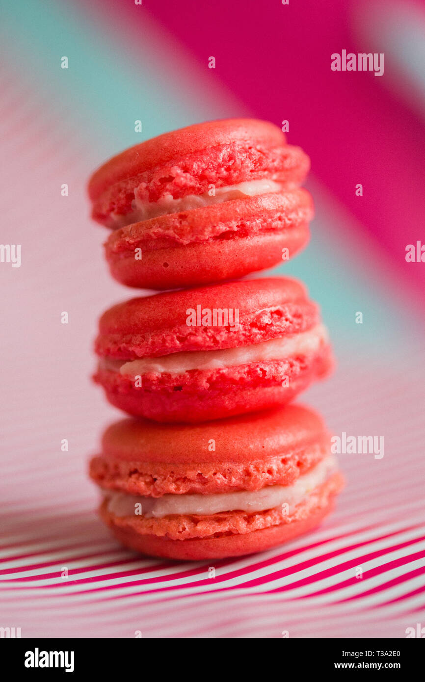 Pink sweet french macarons, the famous pastry Stock Photo - Alamy