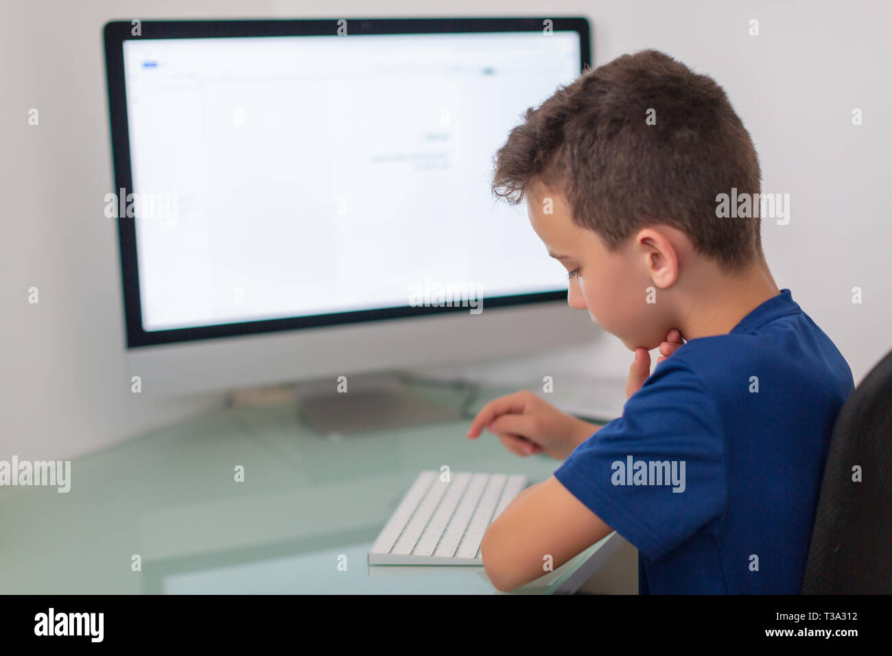 New media education, kid watching learning lessons on pc. Virtual ...