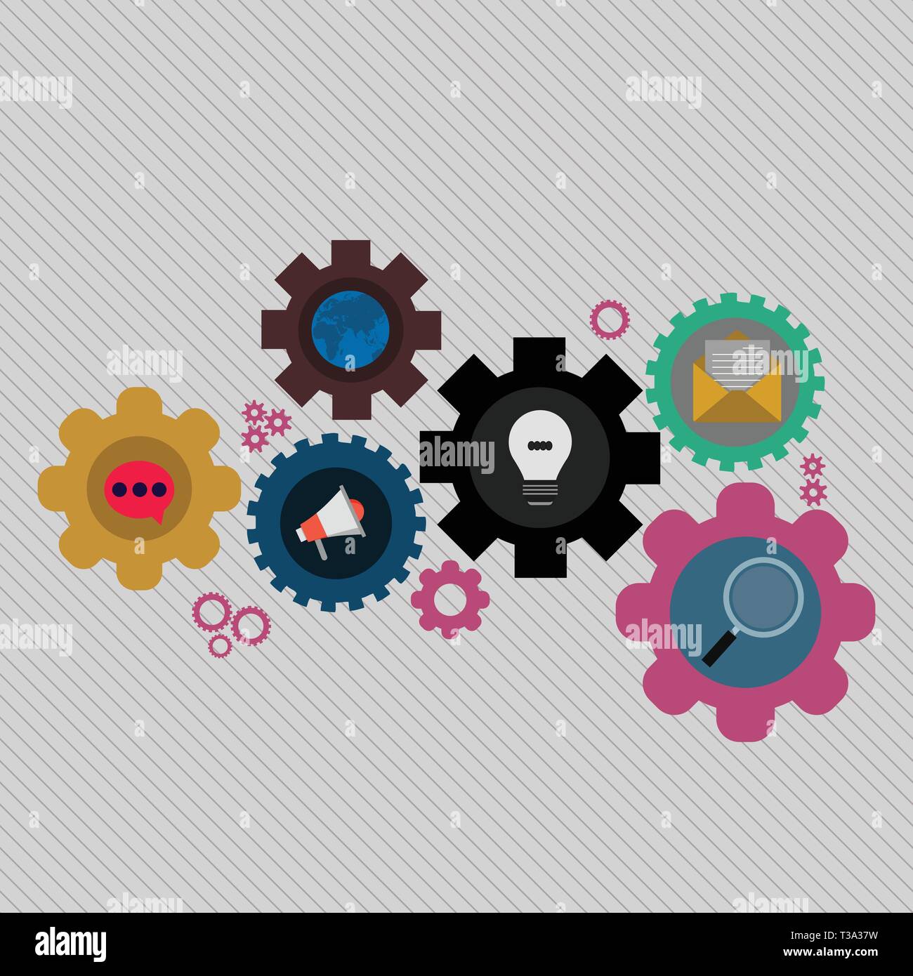 Set of Global Online Social Networking Icons Inside Colorful Cog Wheel ...