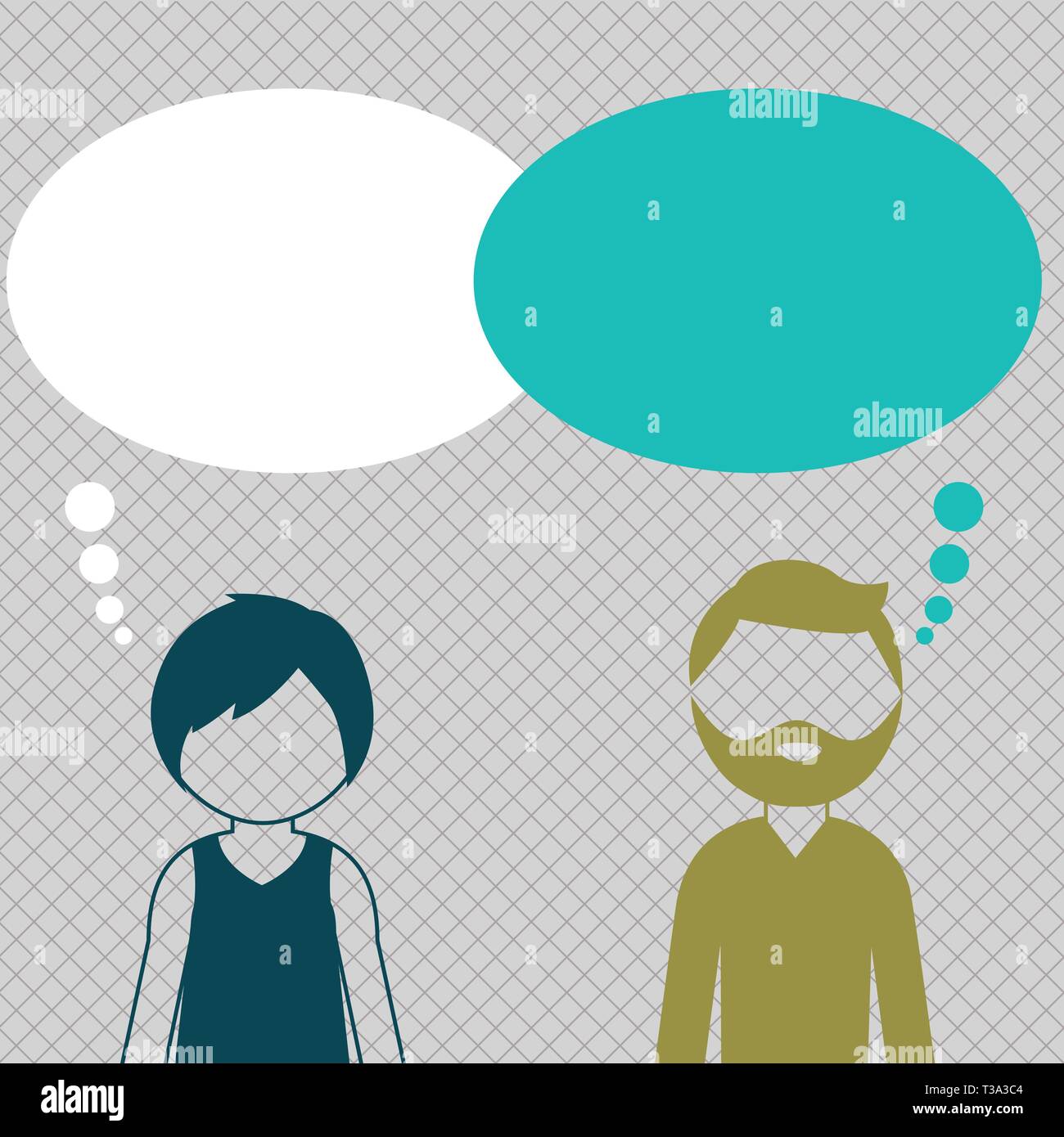 Bearded Man and Woman Faceless Profile with Blank Colorful Thought ...