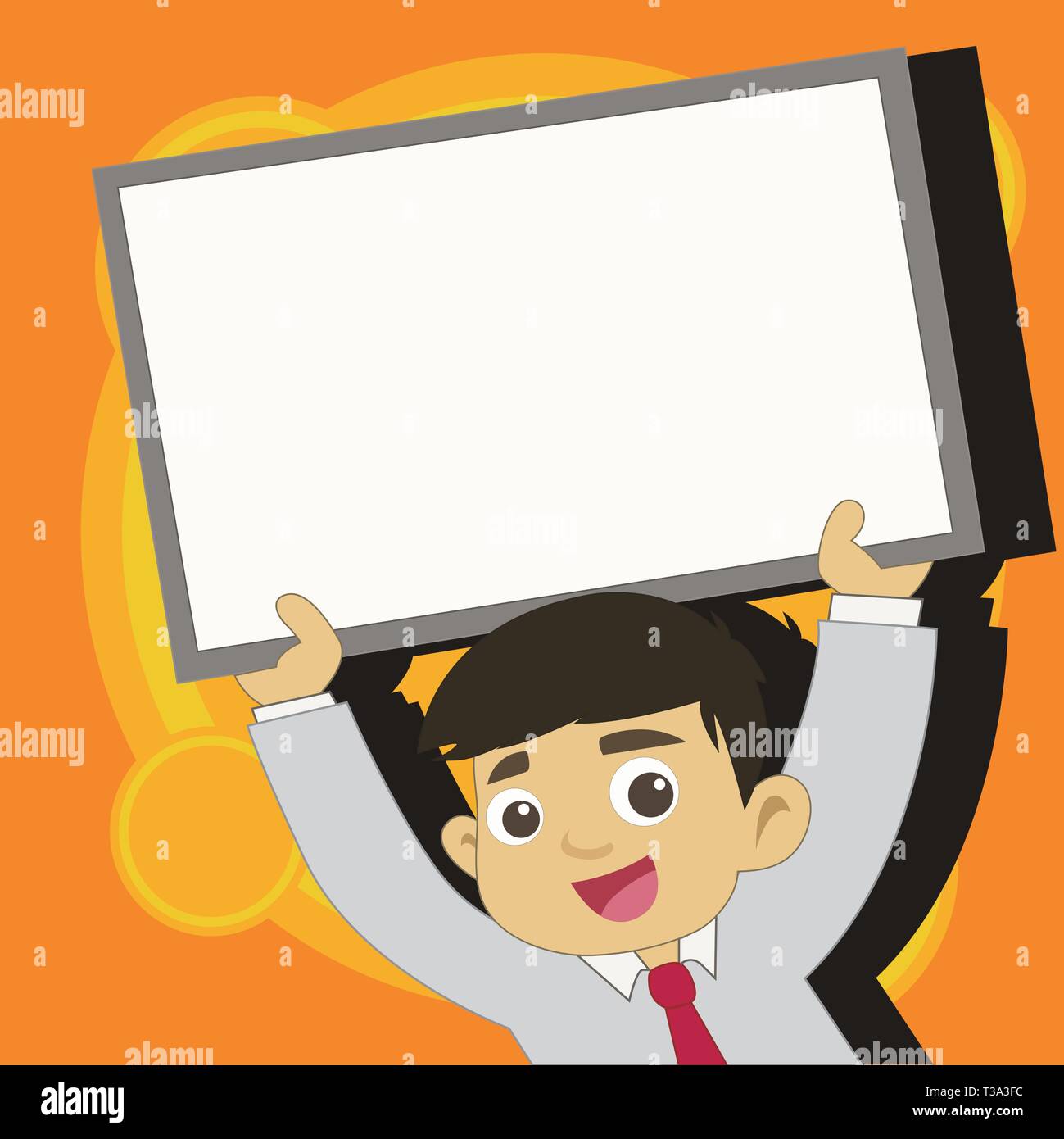 Young Smiling Student Raising Upward Blank Framed Whiteboard Above his ...