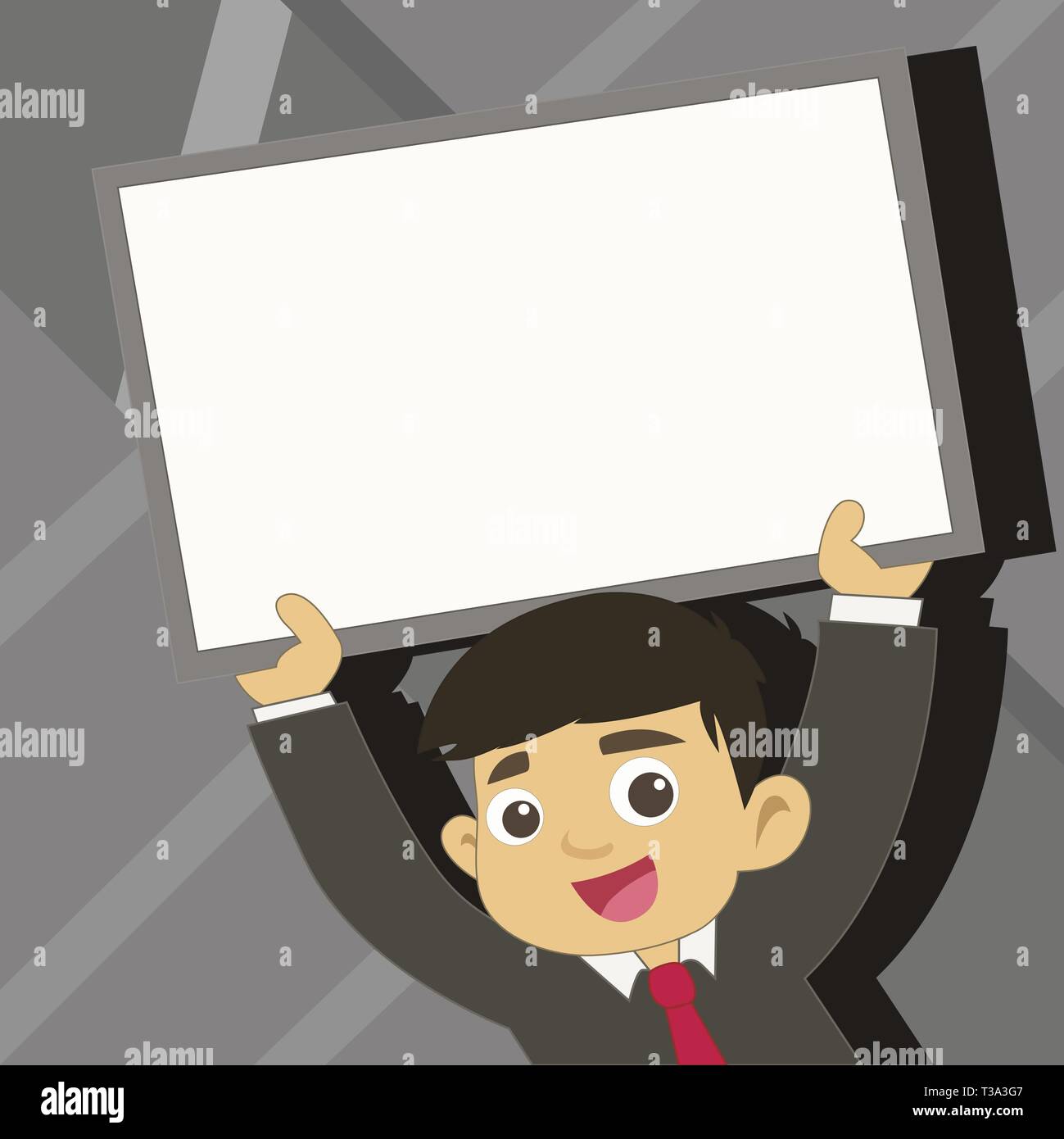 Young Smiling Student Raising Upward Blank Framed Whiteboard Above his ... Young Smiling Student Raising Upward Blank Framed Whiteboard Above his ...