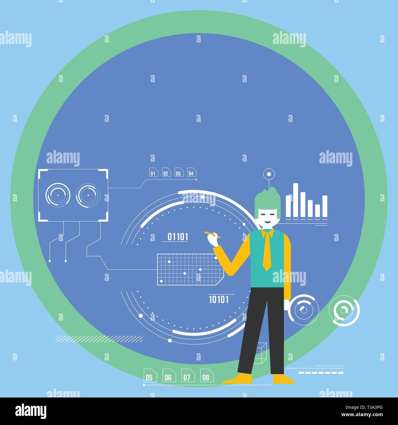 Man Standing Holding Pen Pointing to Chart Diagram with SEO Process ...