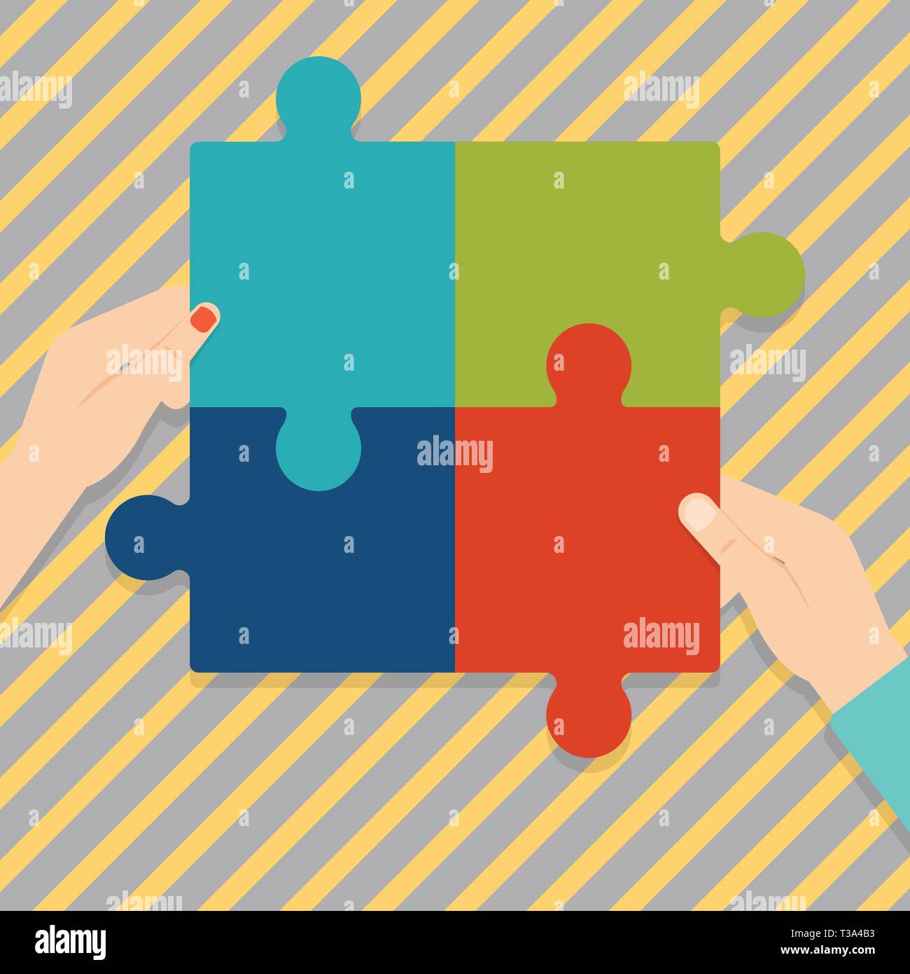 Four Blank Multi Color Jigsaw Puzzle Tile Pieces Put Together by Human ...