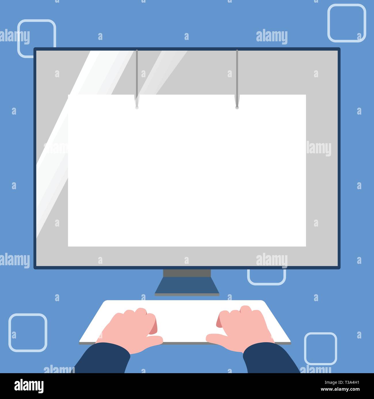 Hands on Mockup Keyboard Front of Blank White Monitor with Screen ...