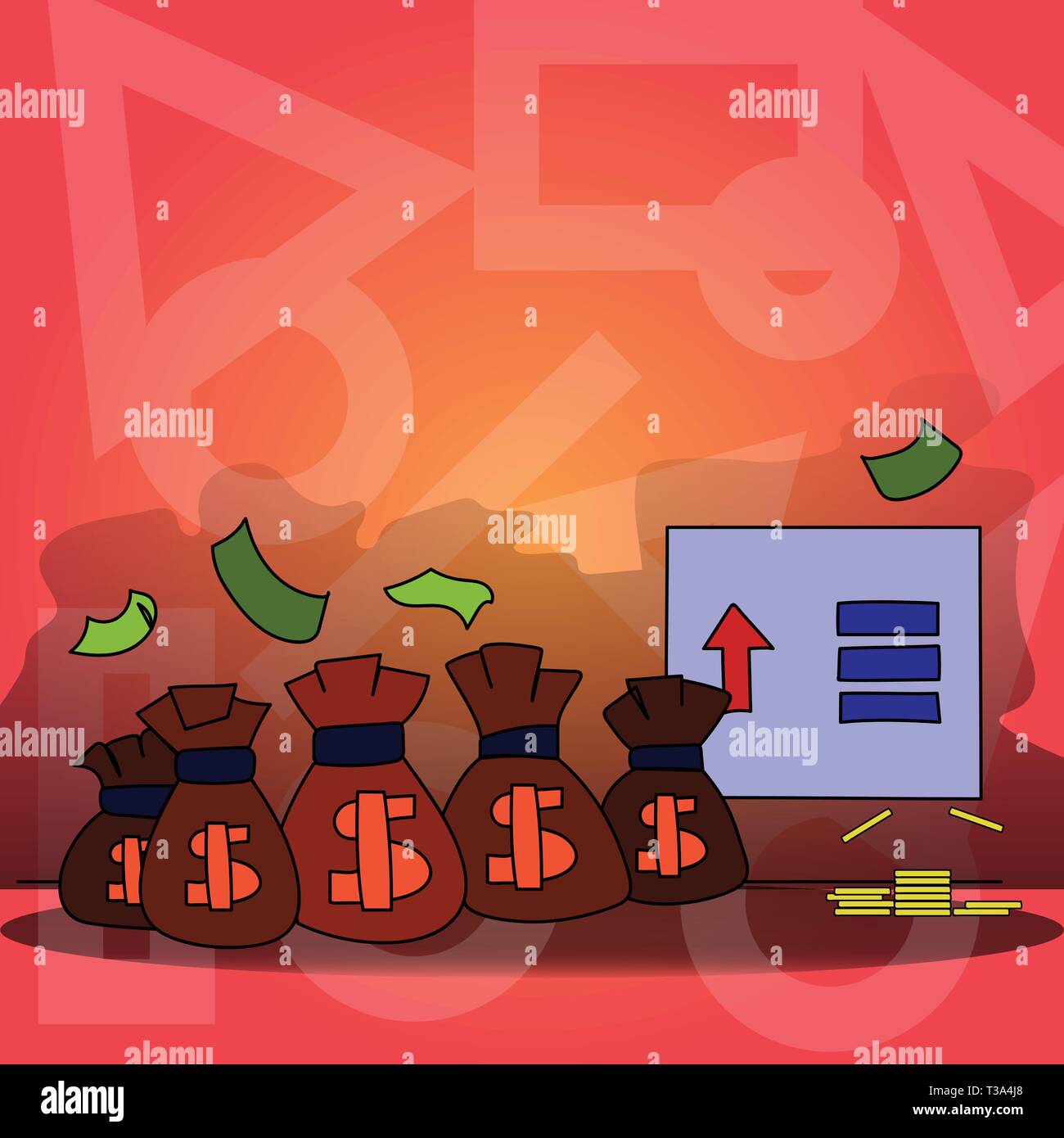 Colorful Money Bag with Dollar Currency Sign and Arrow with Blank ...